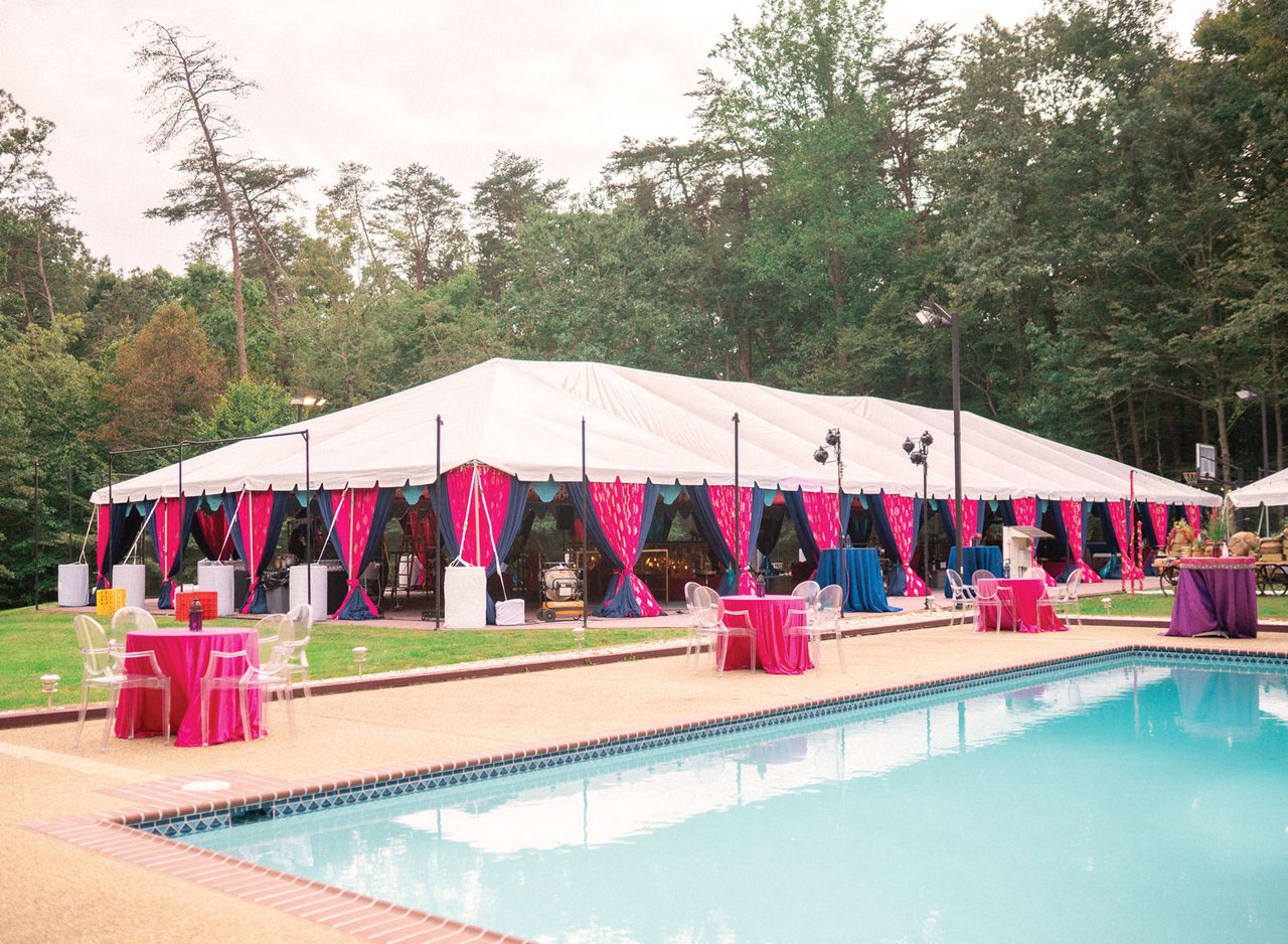 Tent Sangeet Party by Pool in Backyard