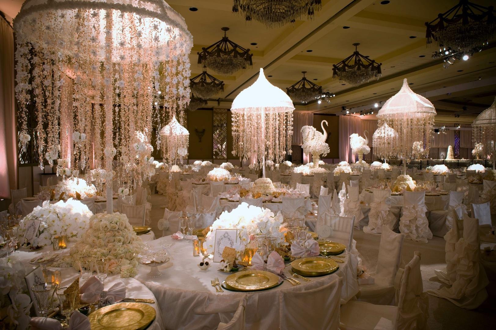 Reception Décor Photos - All-White Reception Décor + Swans - Inside ...