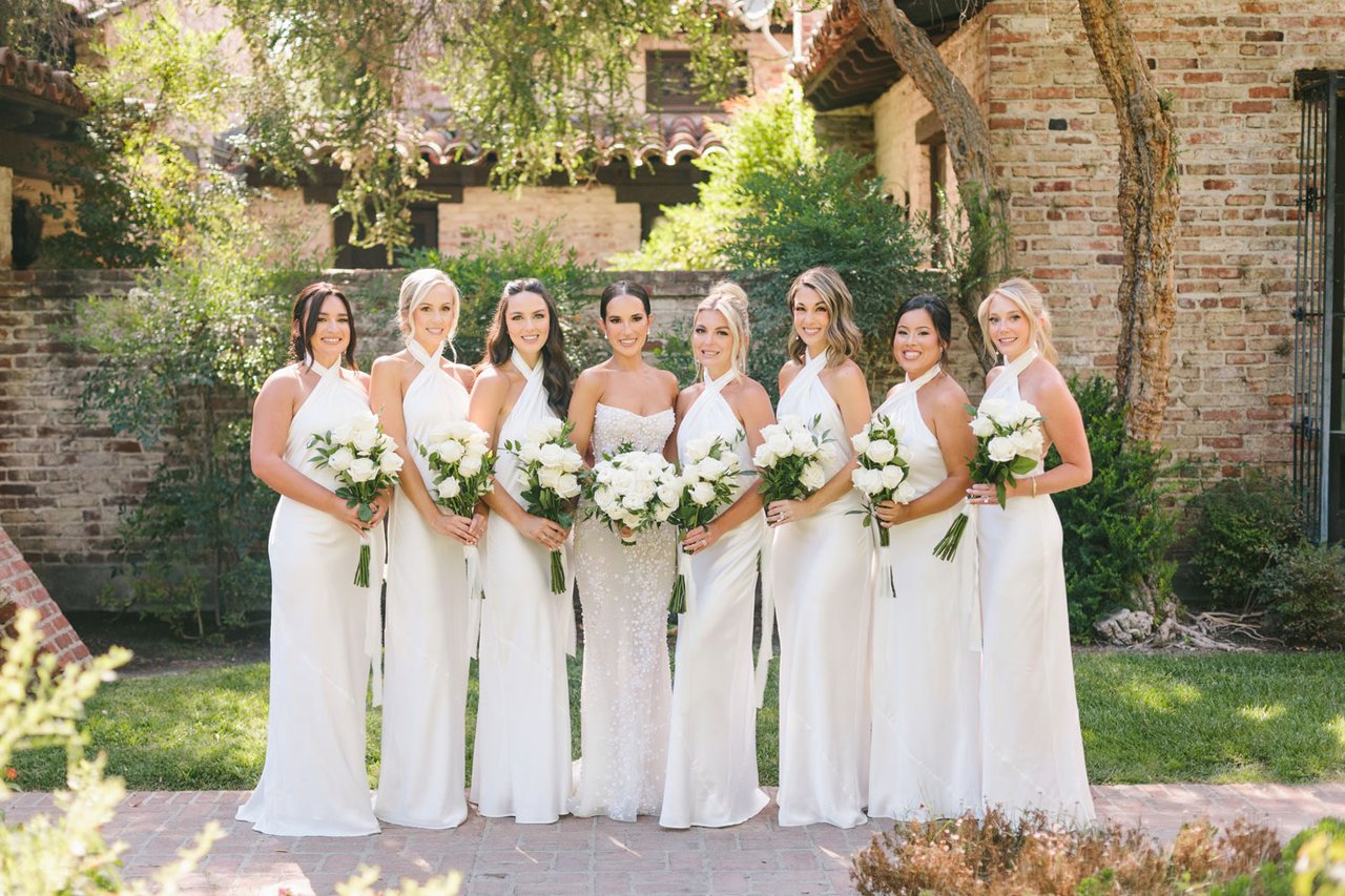 Anna Castro with Bridesmaids in All White