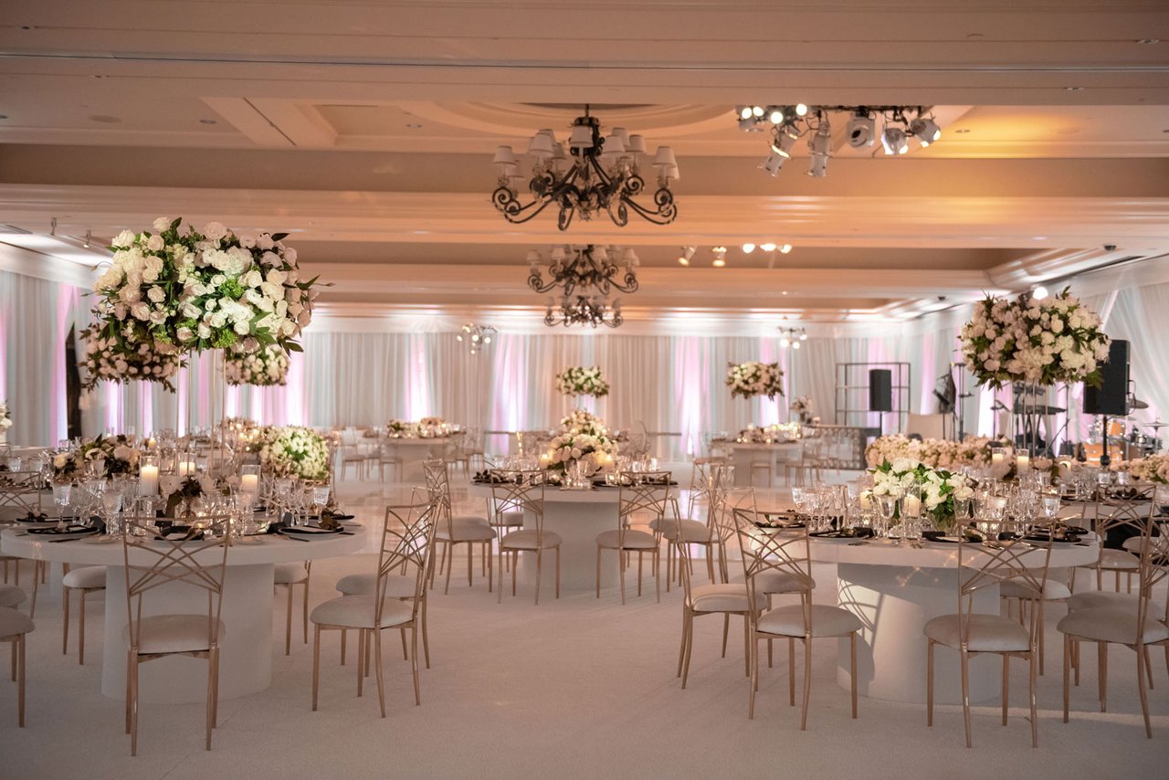 White + Gold Modern Ballroom Reception