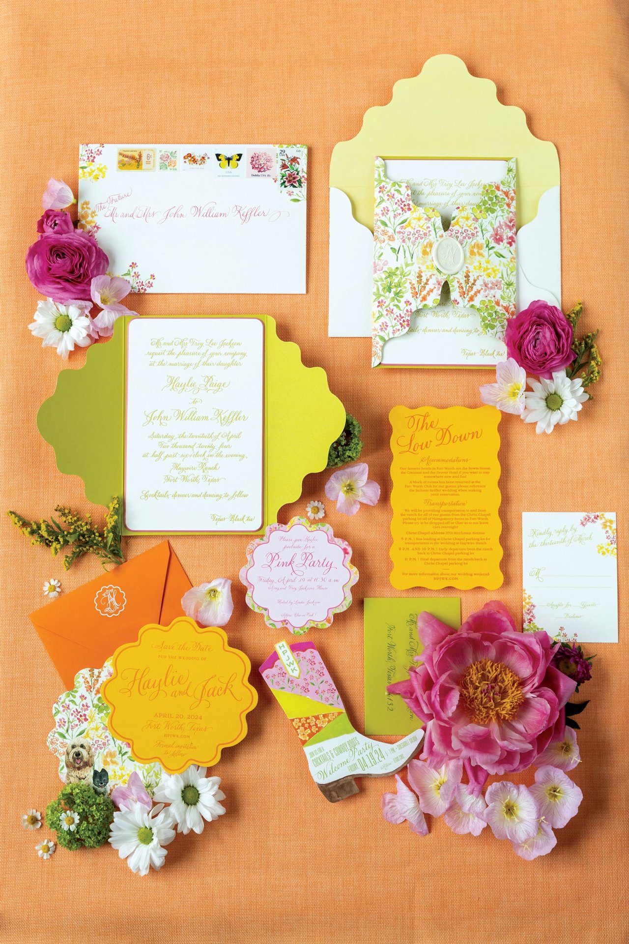 Colorful Citrus-Tone Wedding Invitation Suite
