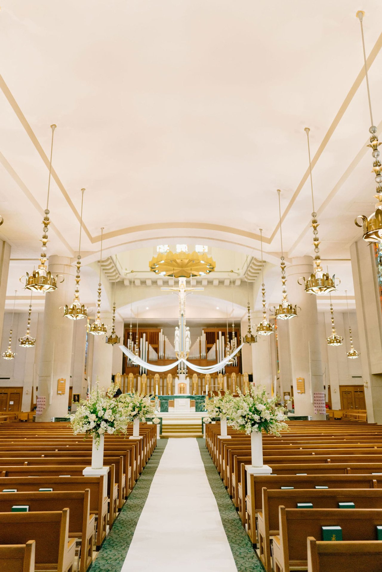 White & Green Church Ceremony Décor