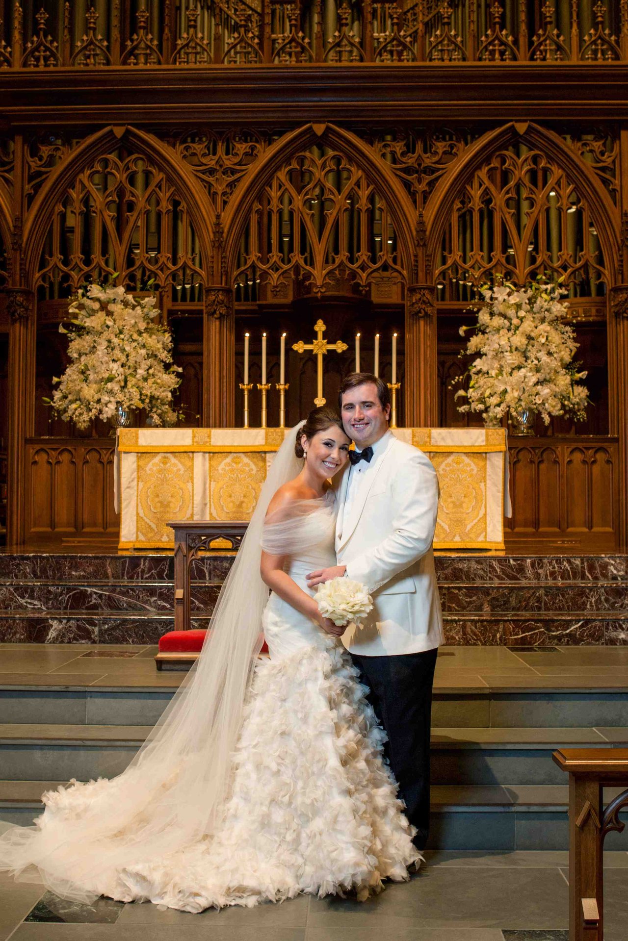 Couples Photos - Church Wedding Couple + Ruffle Gown - Inside Weddings