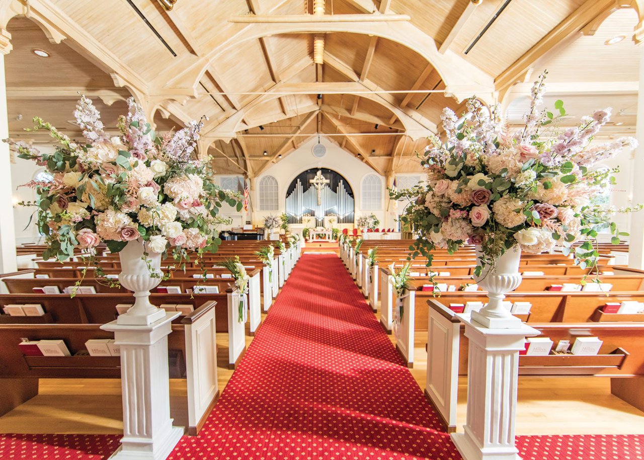 Traditional Church Wedding with Red Carpet