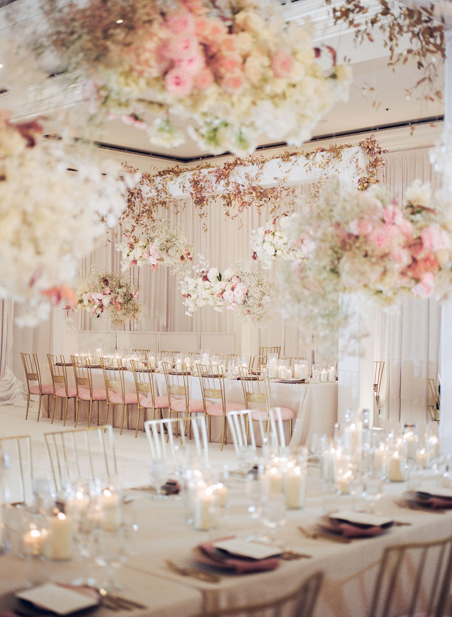 White, Pink & Gold Wedding Reception Décor