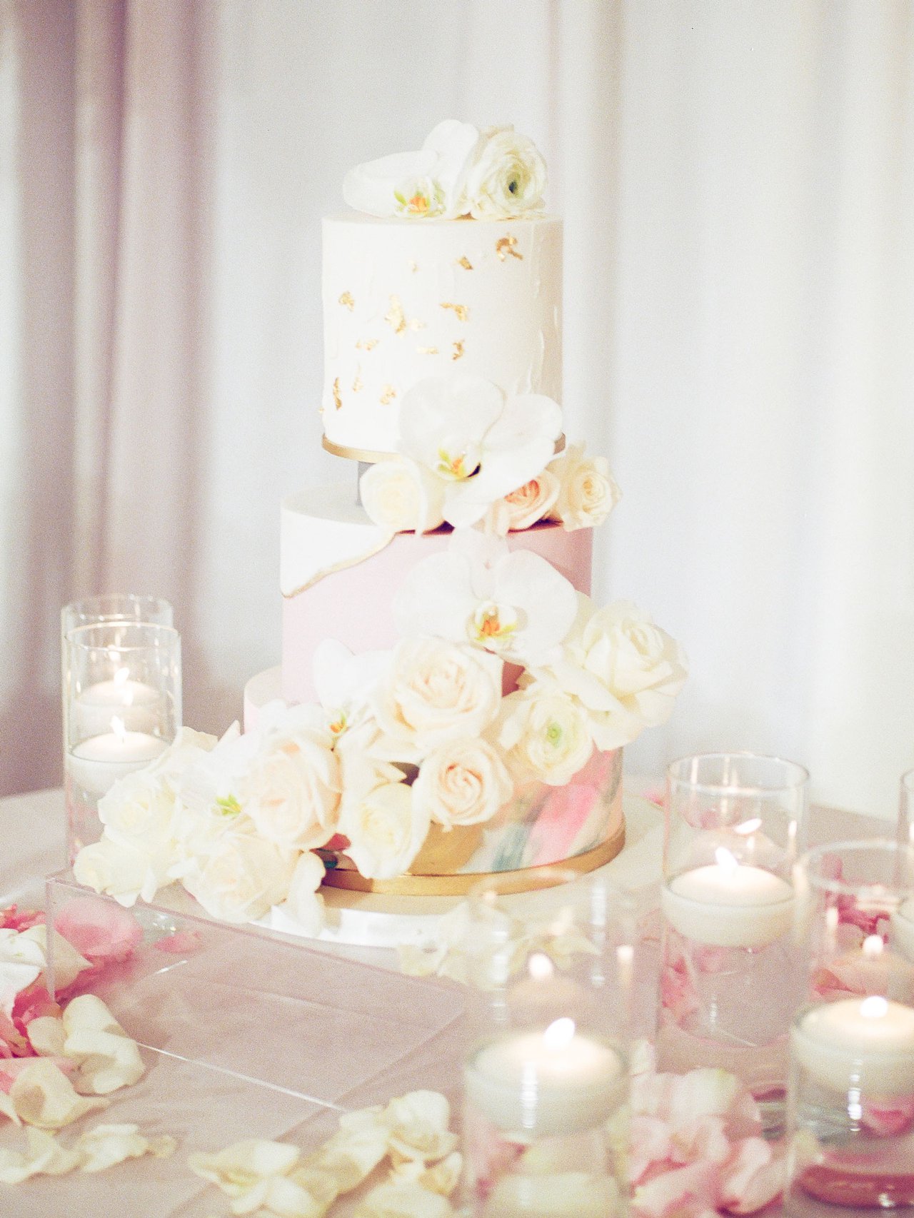 White, Pink, Gold & Grey Wedding Cake