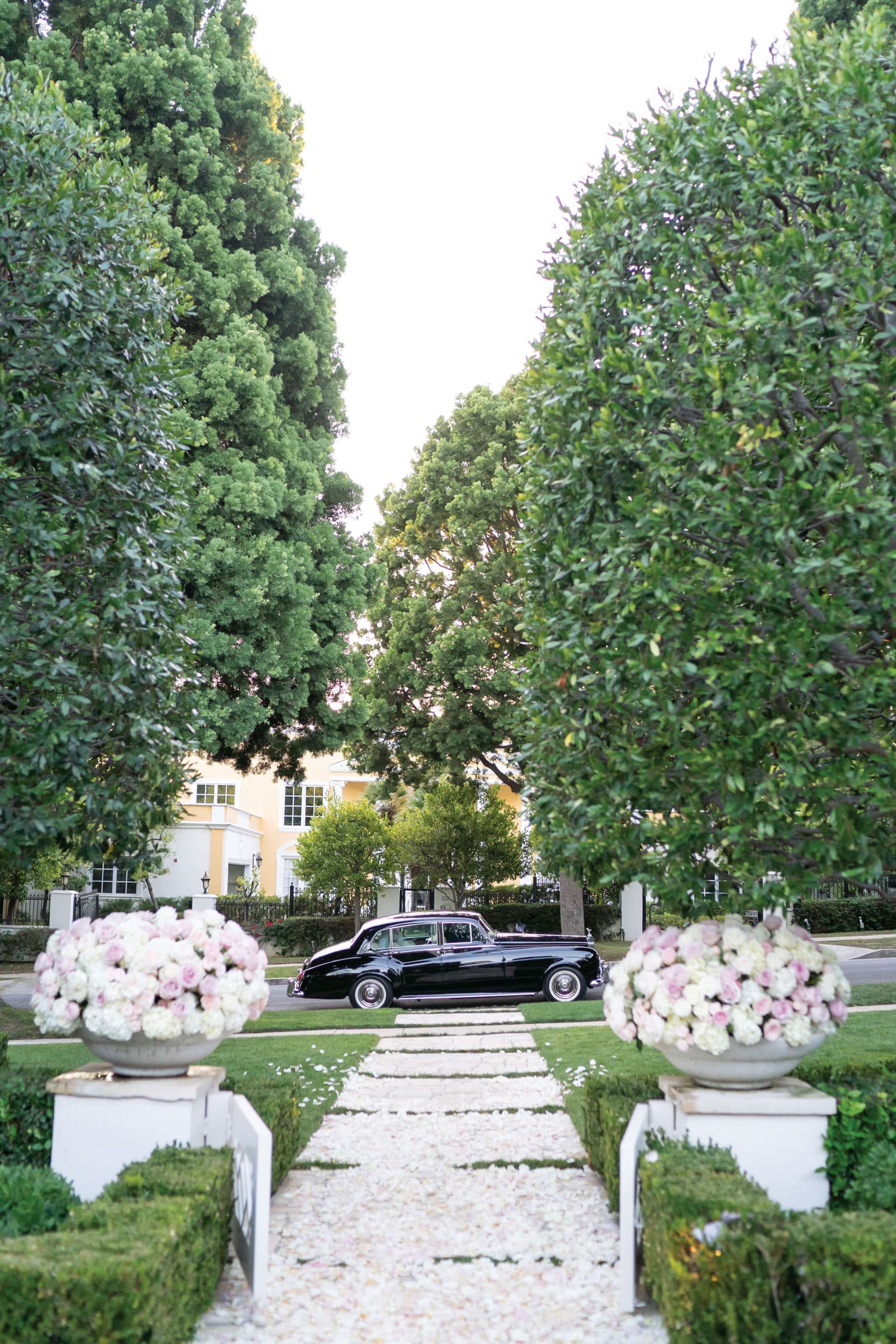 Classic Car at Estate Entry for At-Home Ceremony