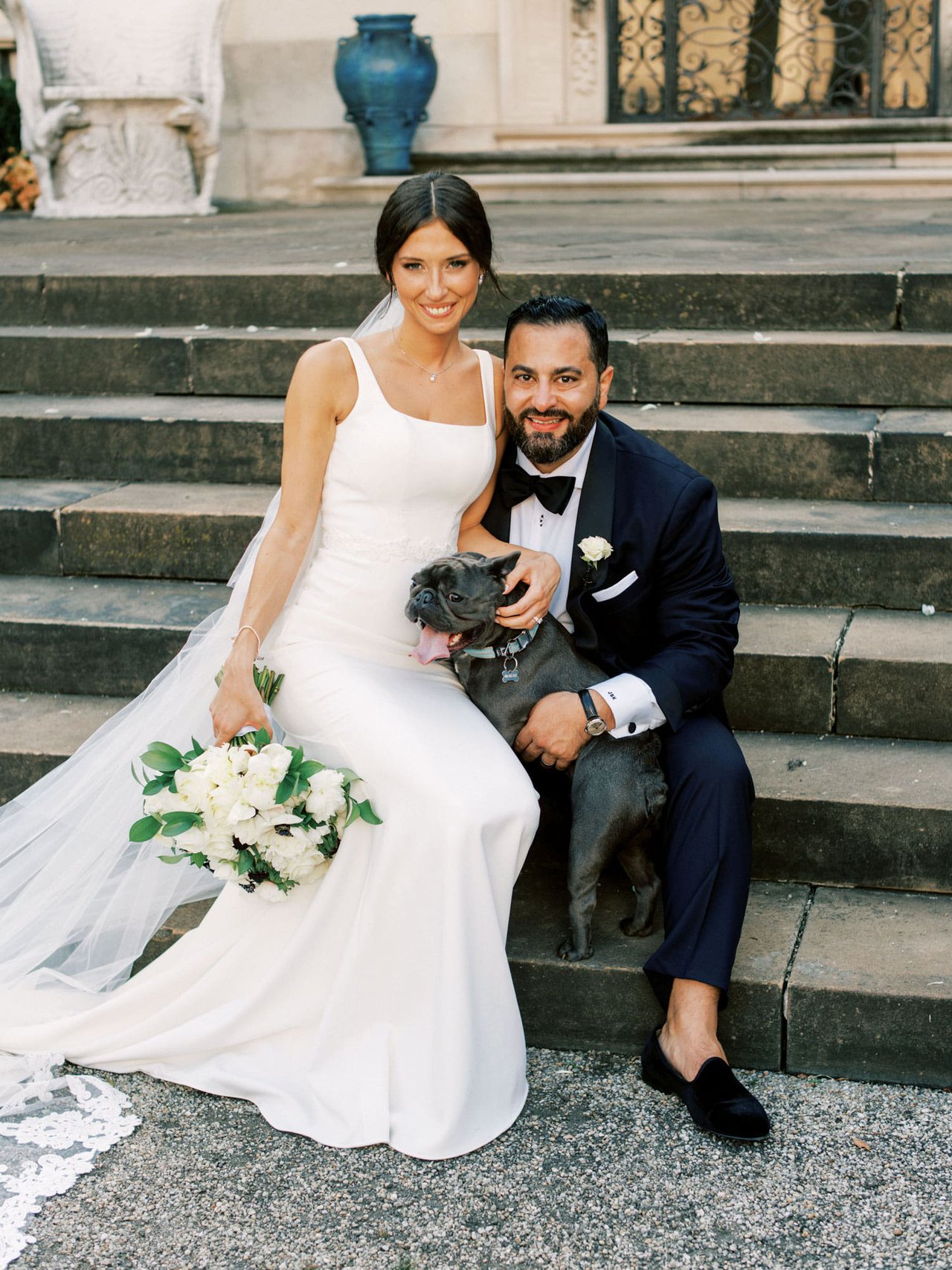 Bride & Groom with French Bull Dog