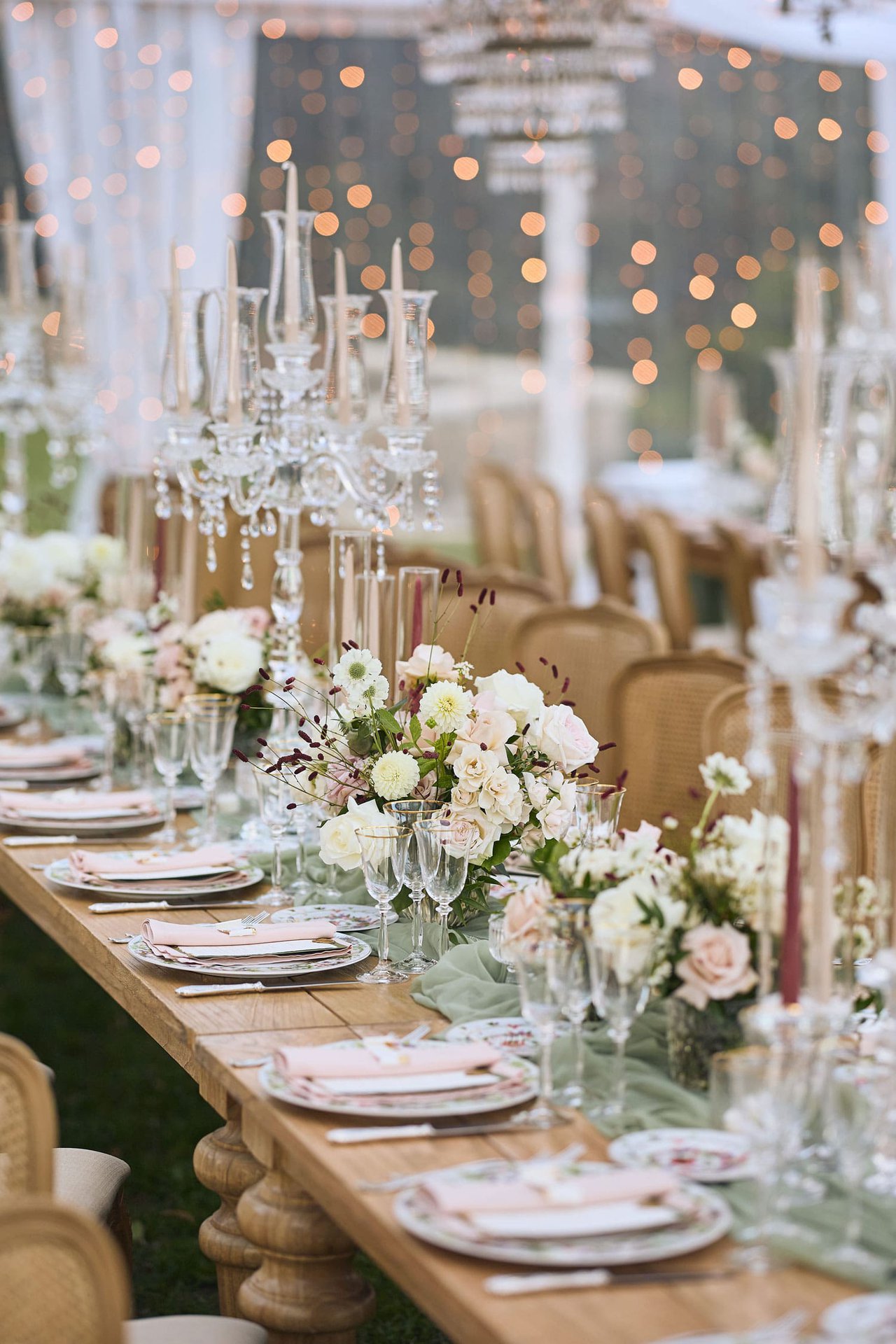 Elegant Wedding with Long Wood Tablescape