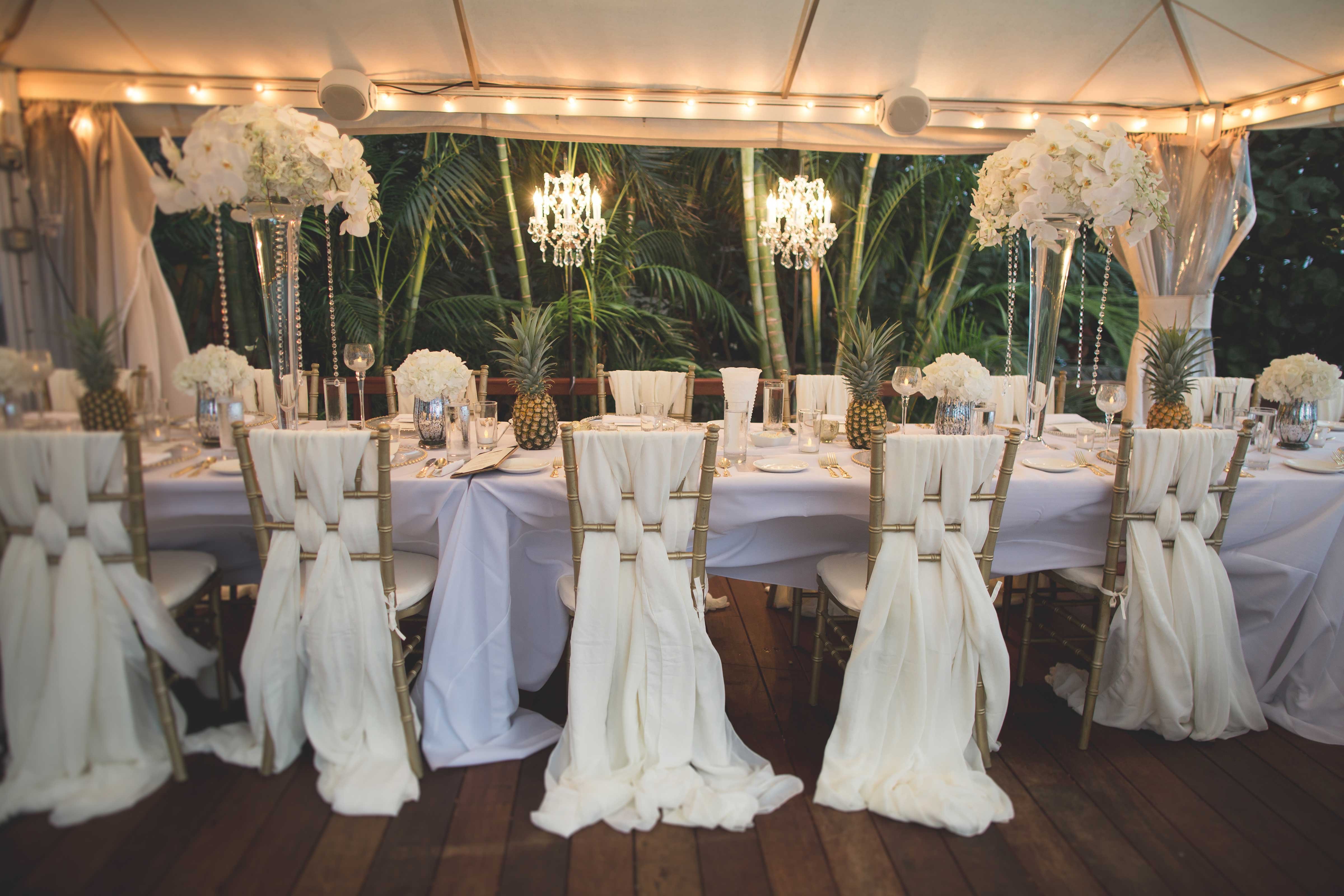 White & Hawaiian-Themed Table