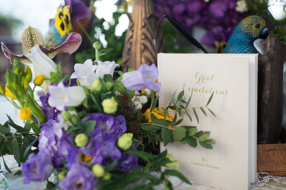 Book and Floral Arrangement as Centerpiece