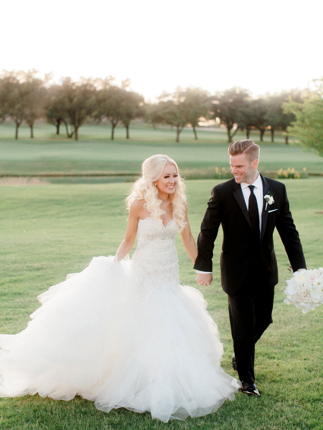 Bride & Groom Walk on Golf Course
