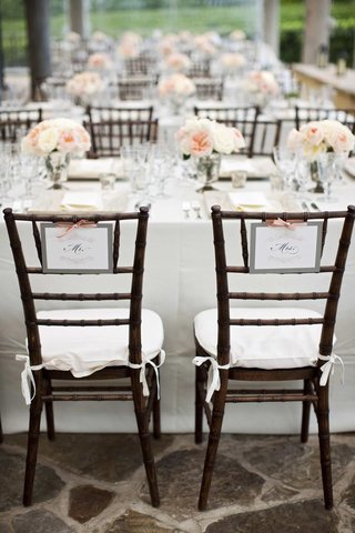 Reception Décor Photos - Simple Signs on Bride and Groom Chairs ...