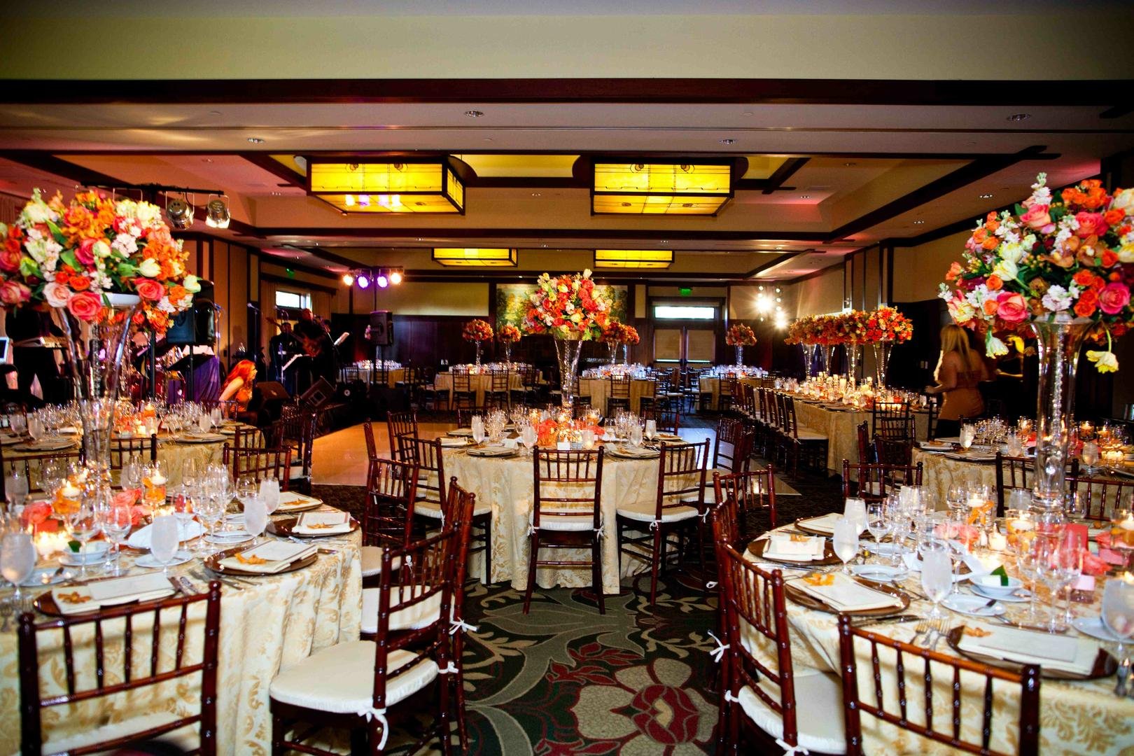 Reception Décor Photos - Ballroom Reception Space + Brightly Colored ...