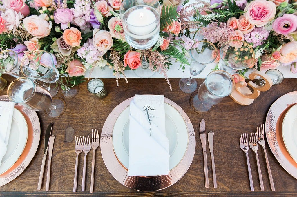 Pink, Purple & Rose Gold Reception Table