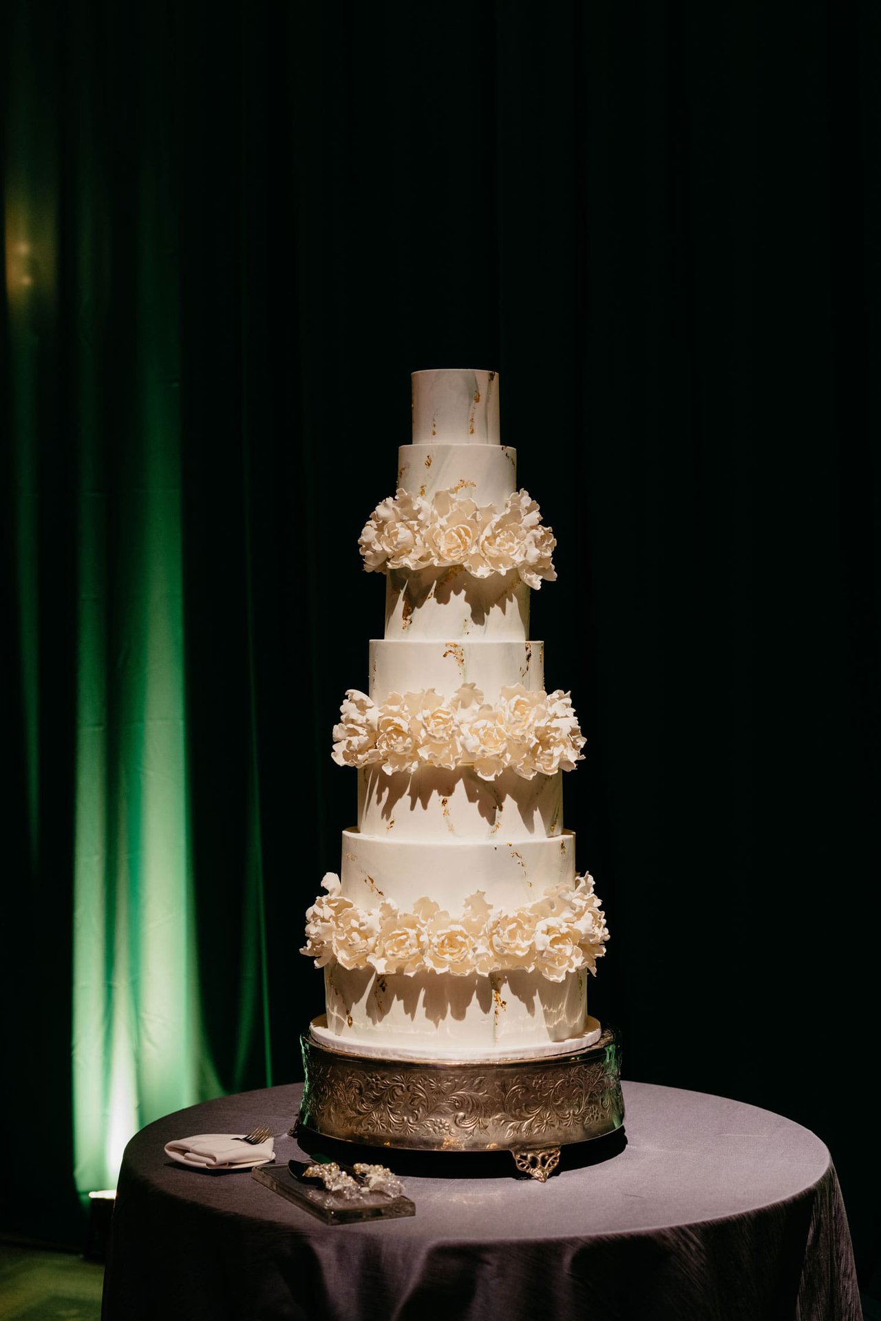 Tall White & Gold Wedding Cake