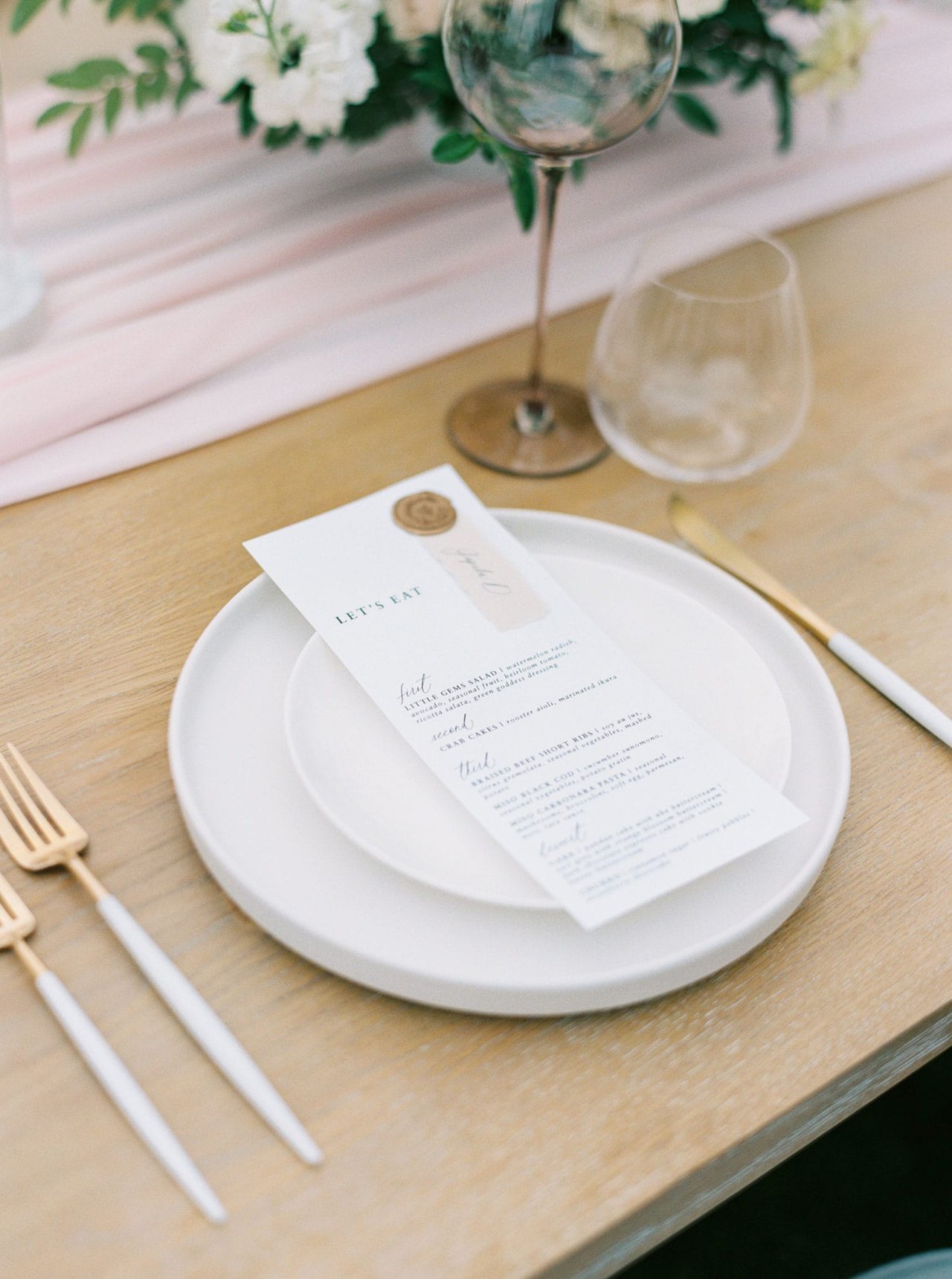 Place Card Attached to Menu with Wax Seal