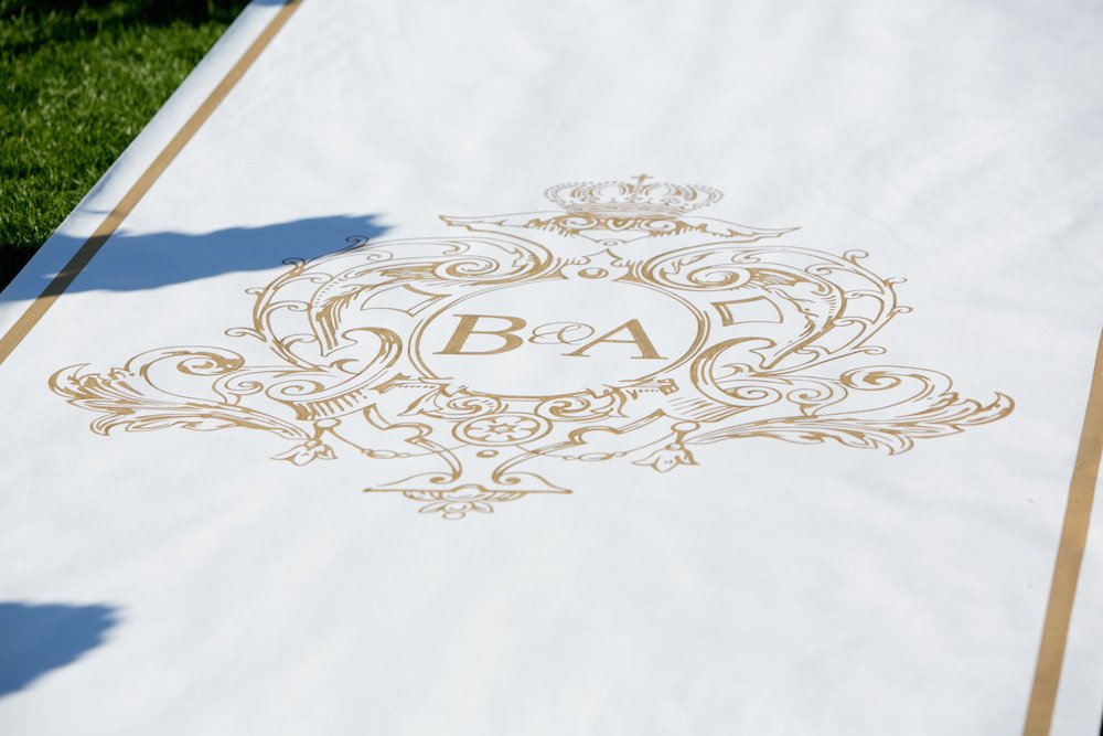 Ceremony Décor Photos - Custom Gold Monogram on Aisle Runner - Inside ...