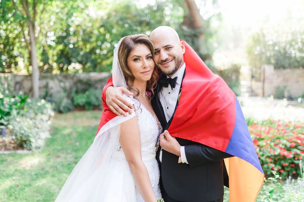 Bride & Groom with Armenian Flag