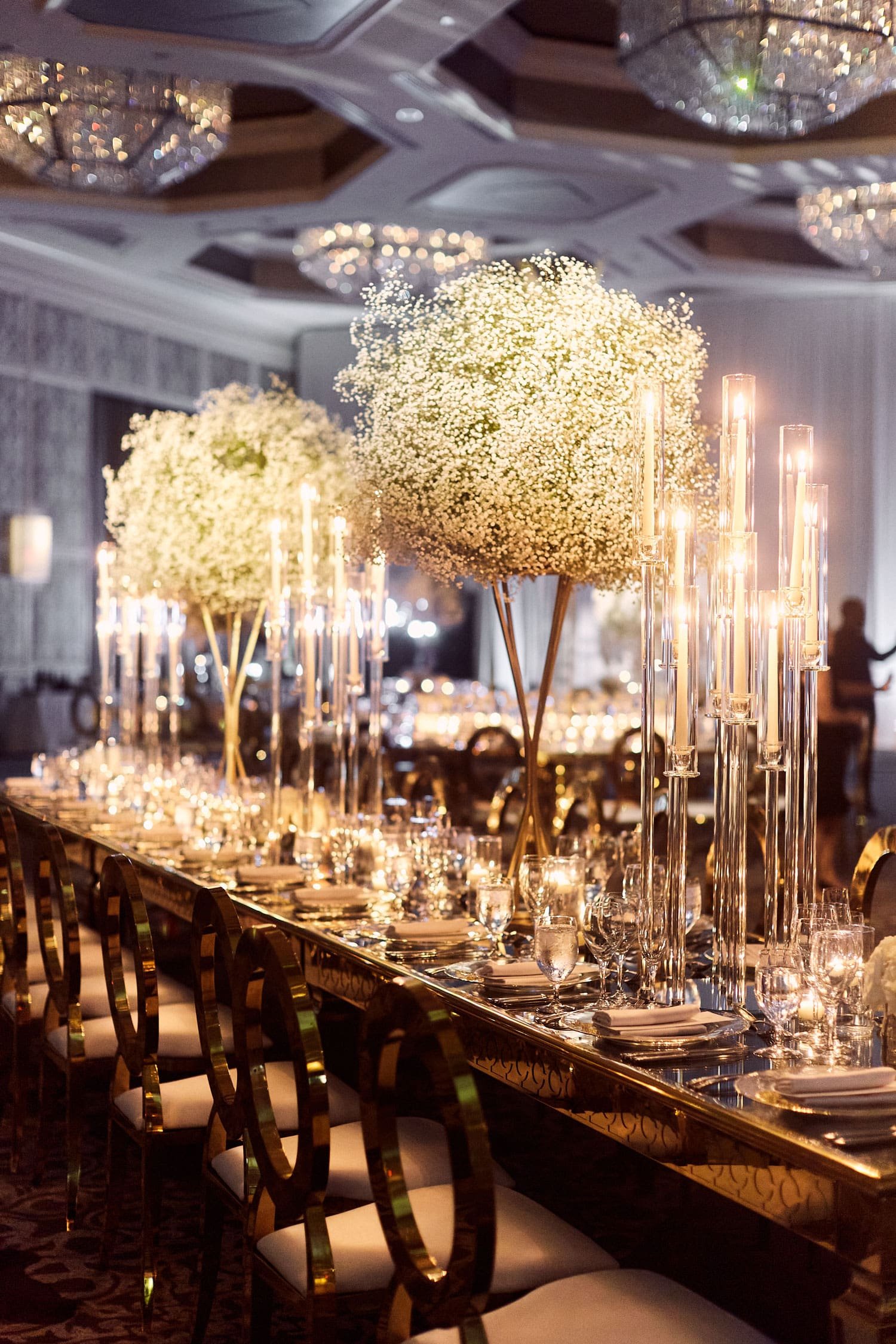 Long Table with Candelabra & Baby's Breath