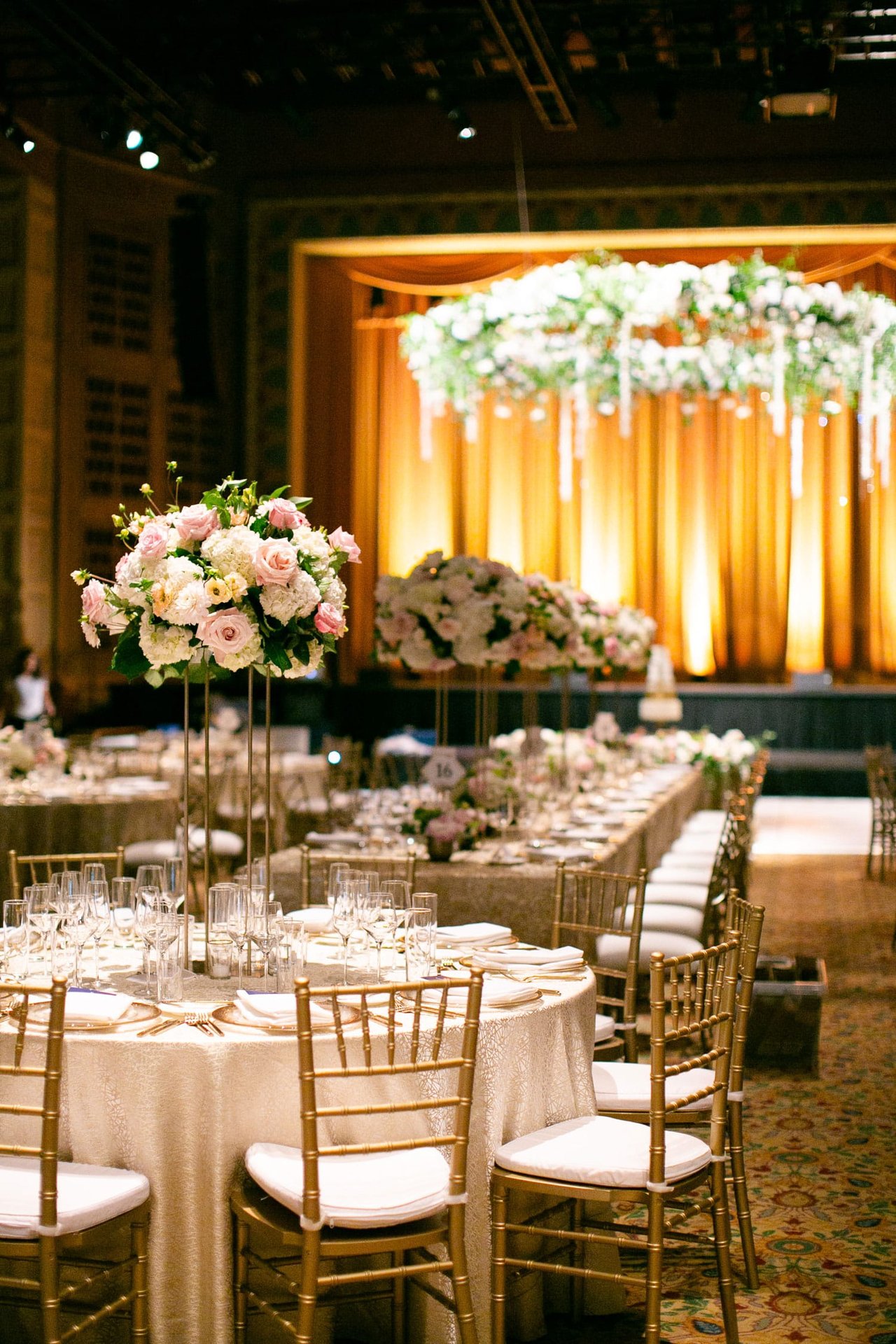 Round Table with Tall Centerpiece in Ballroom