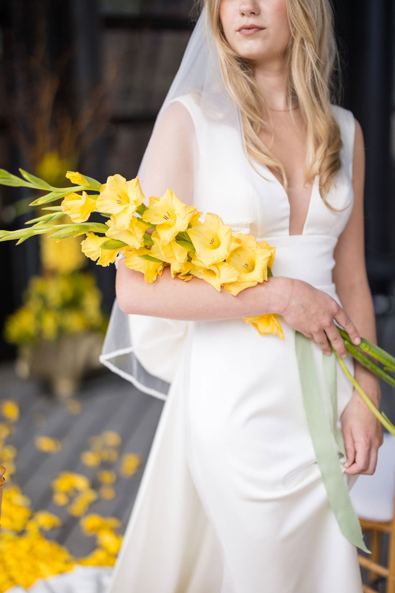 Bride Holding Yellow Presentation Bouquet