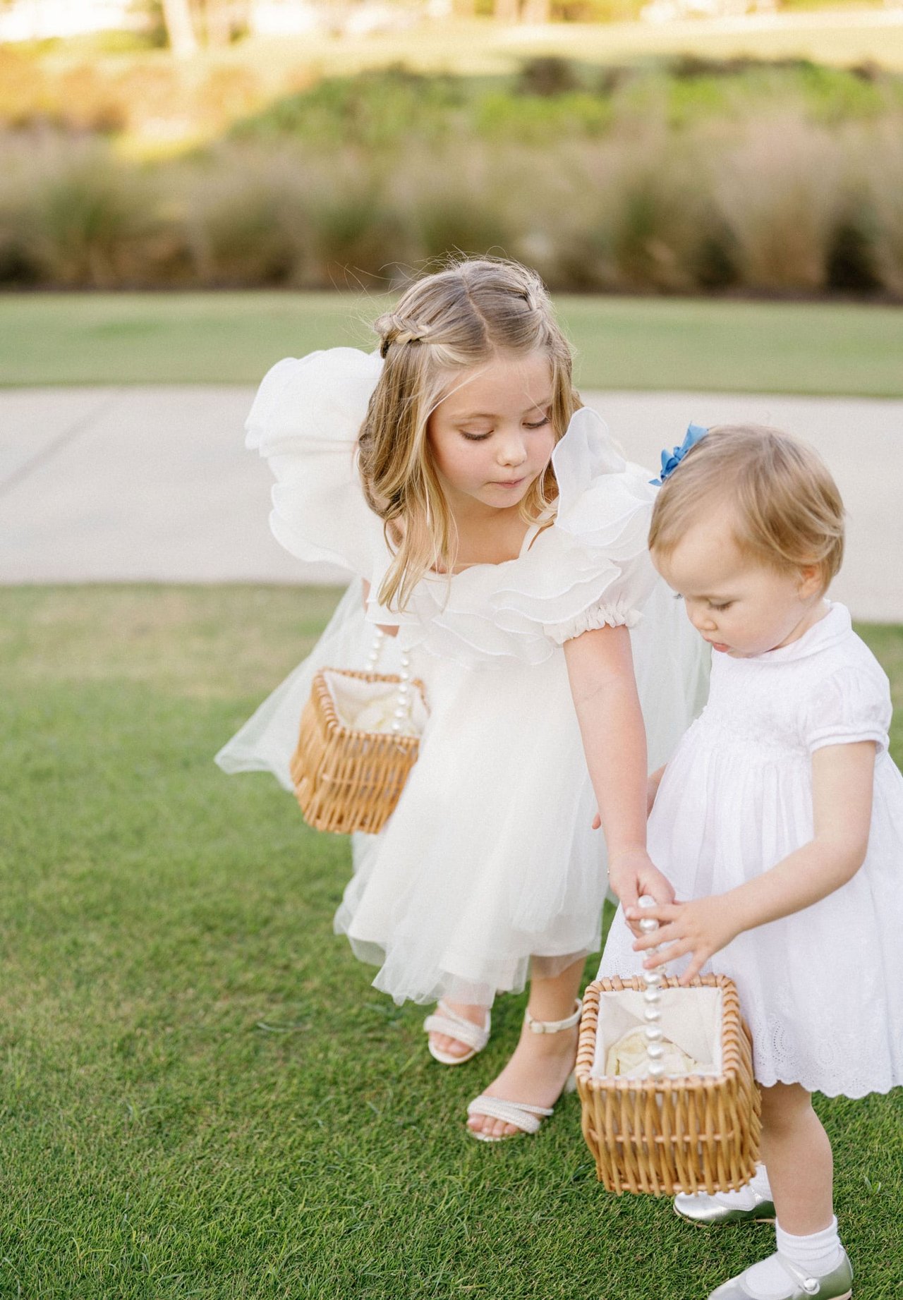 Flower Girls with Pearl & Wicker Baskets