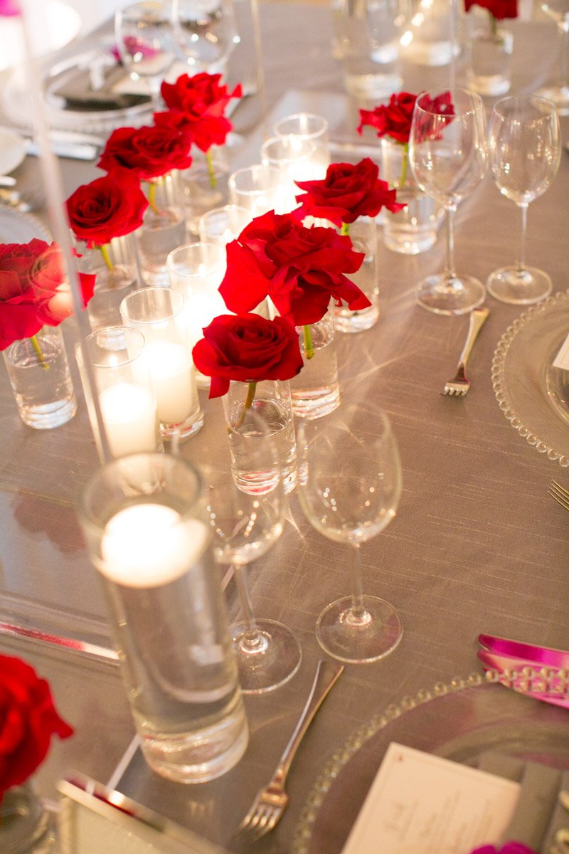 Tablescape, Single Red Roses in Vases