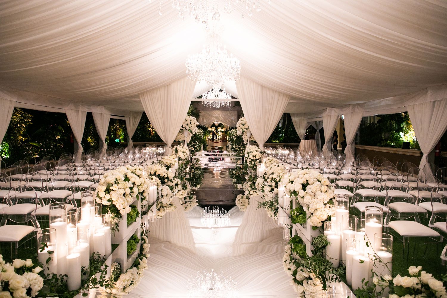 White Ceremony with Mirror Aisle