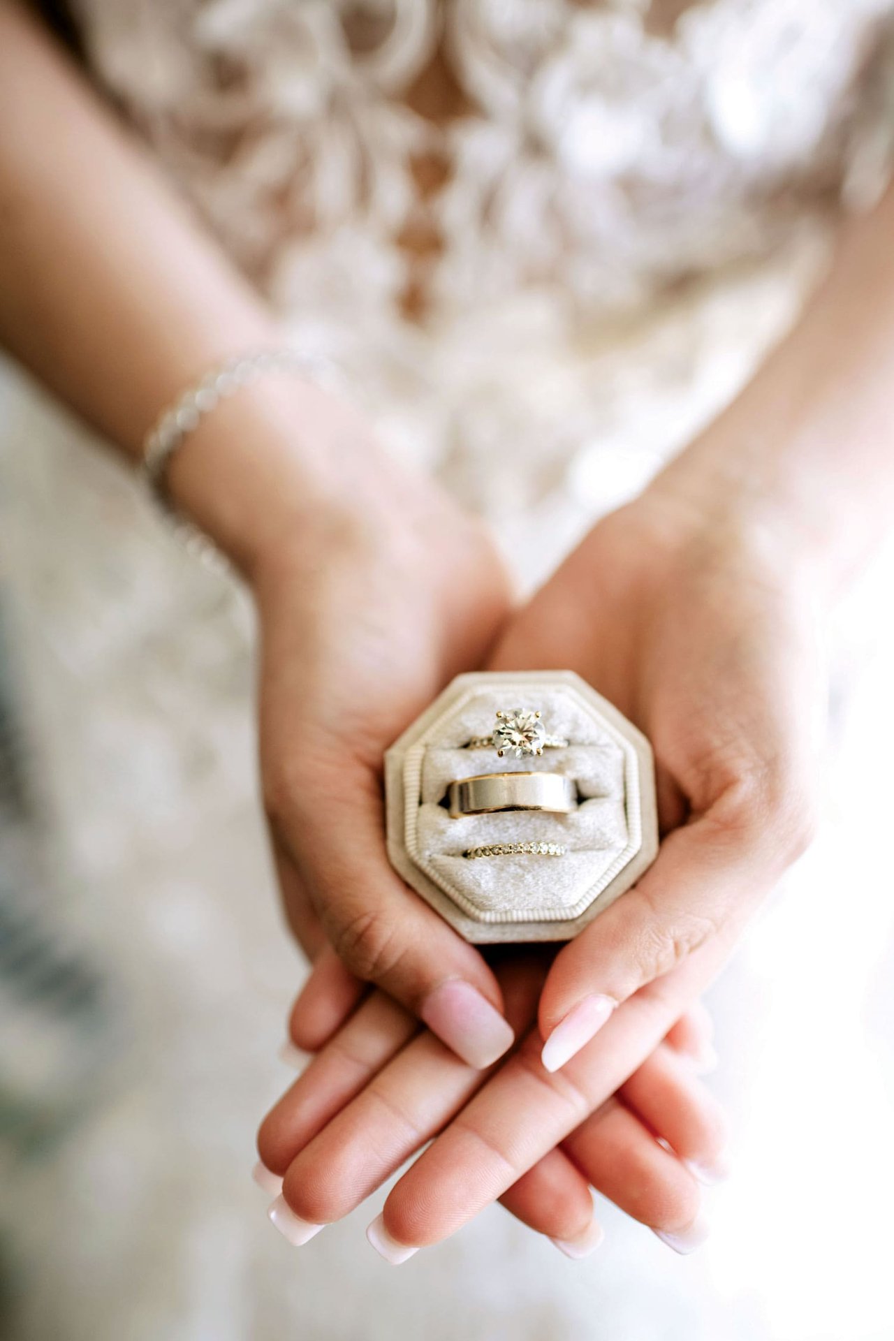 Bride Holding Ring Box with Wedding Rings