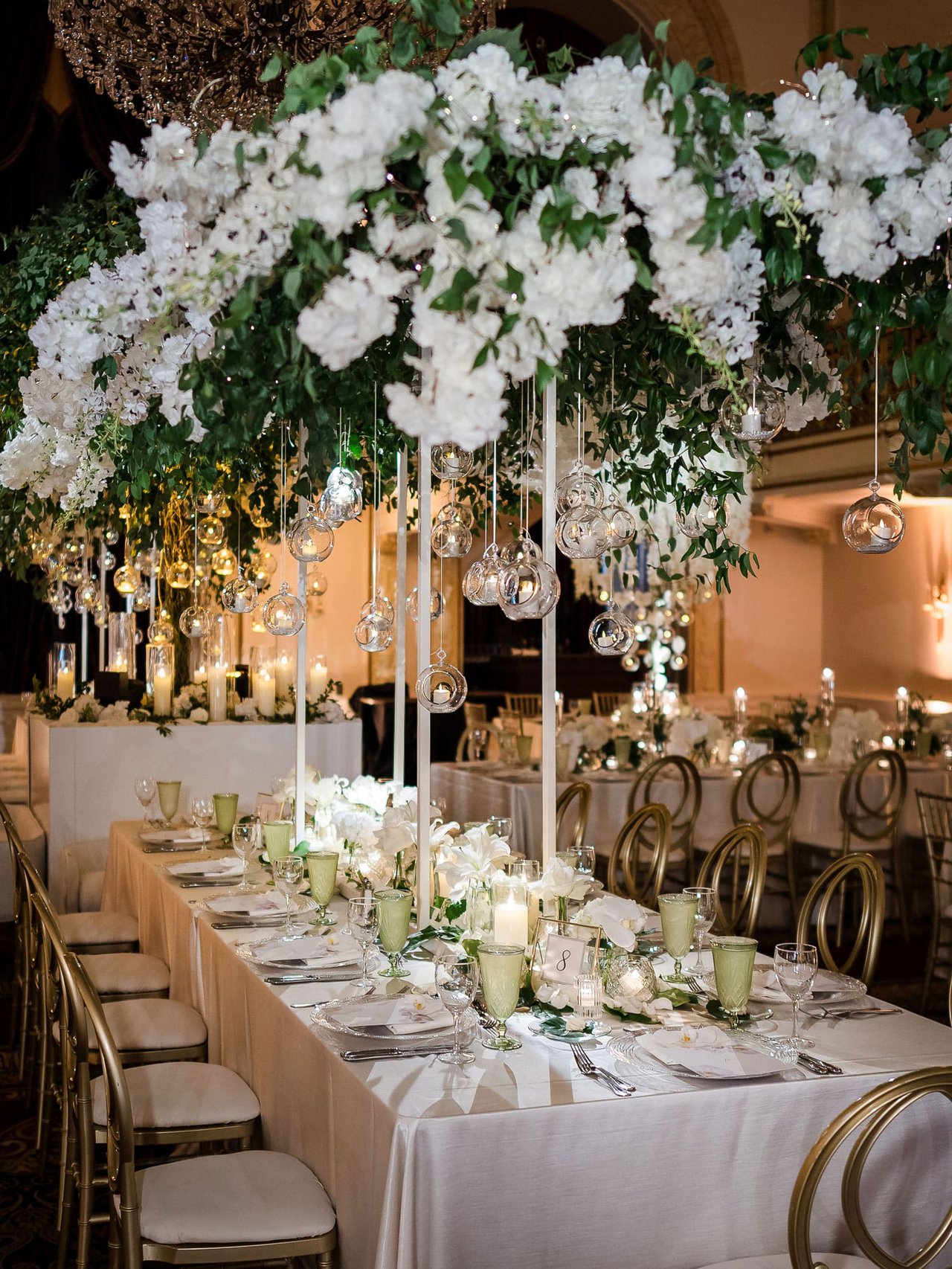 Tall Centerpiece with Suspended Tea Lights