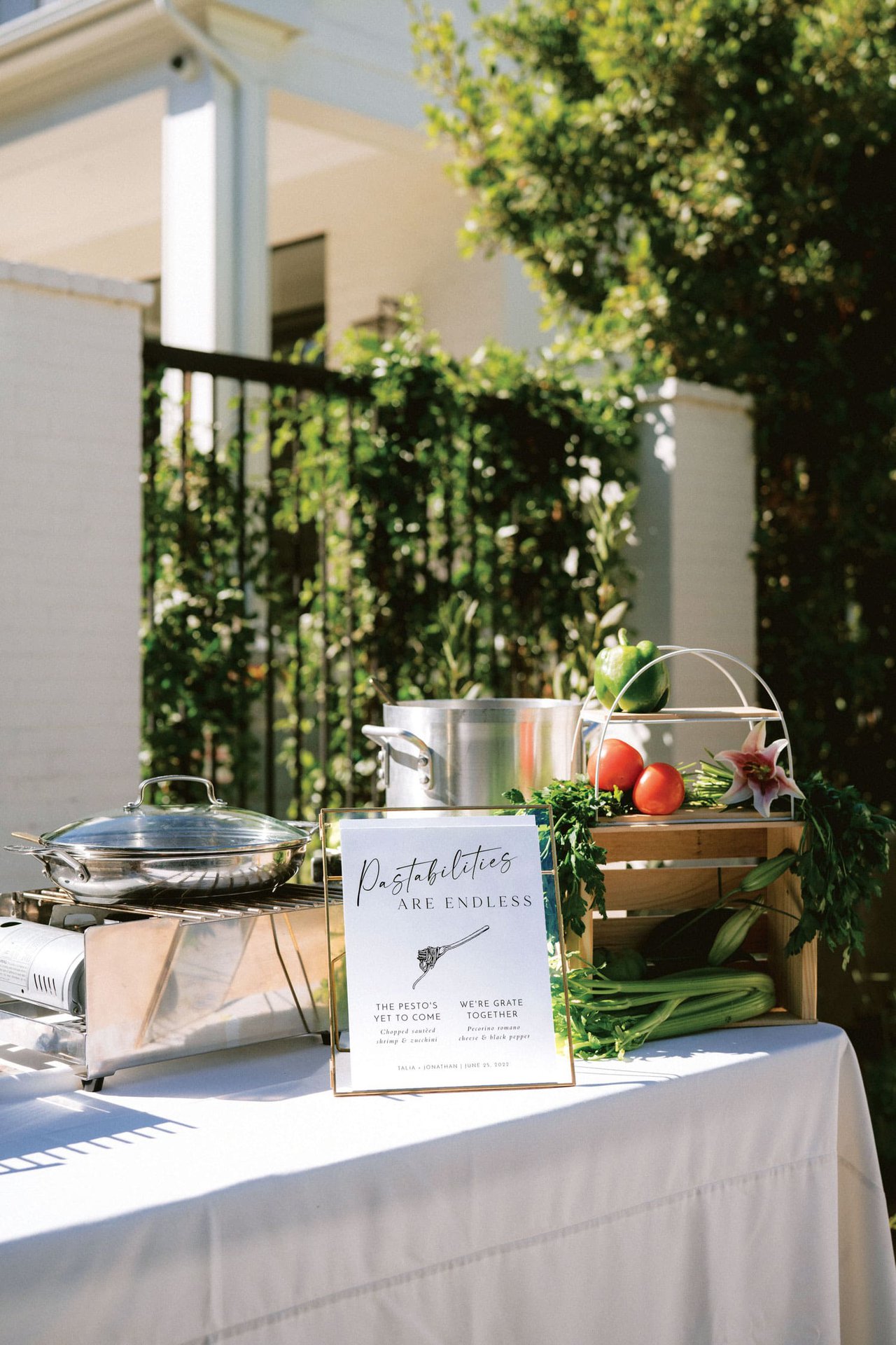 Pasta Station at Backyard Wedding