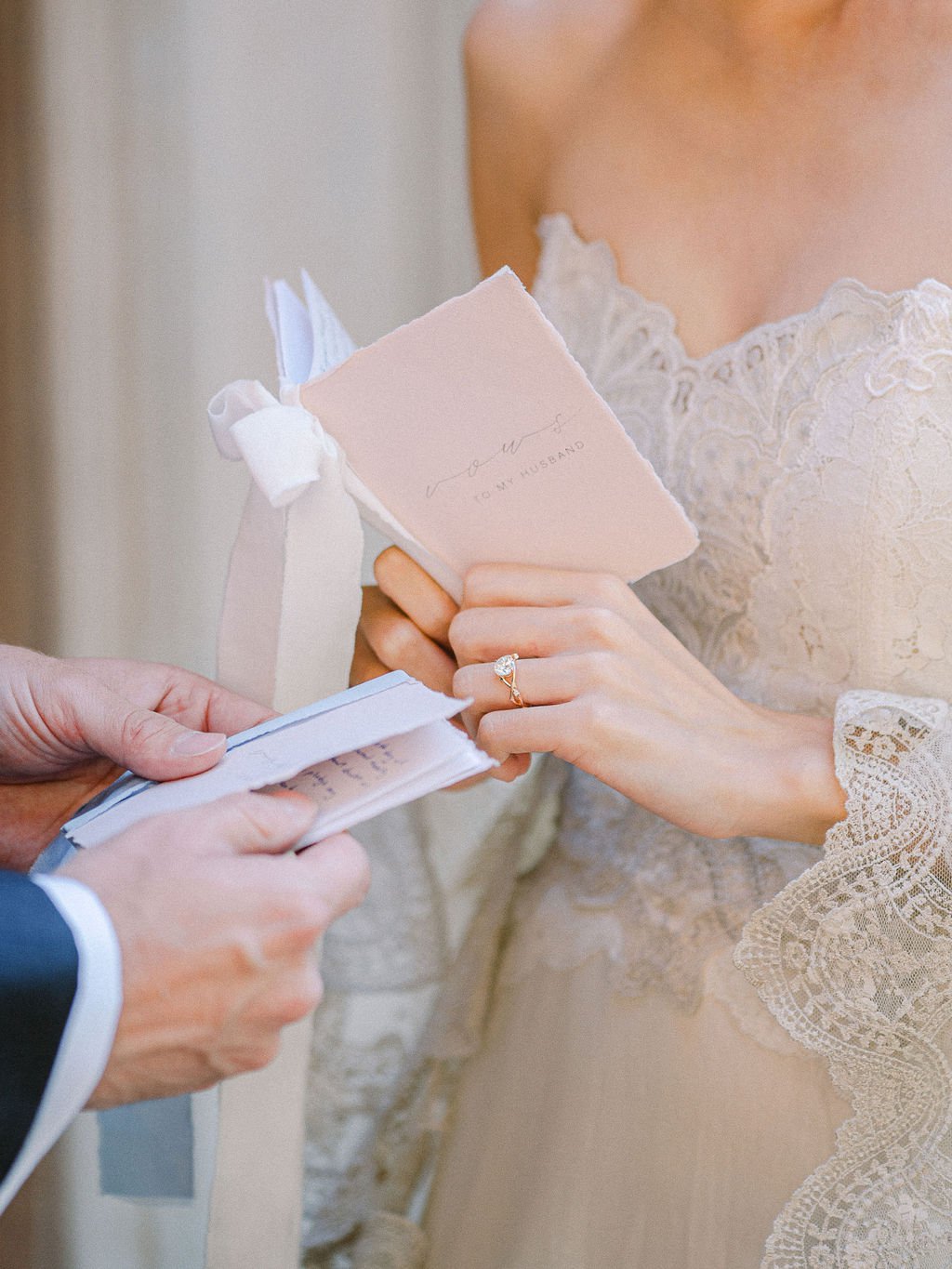 Handwritten Vow Exchange During "First Look"