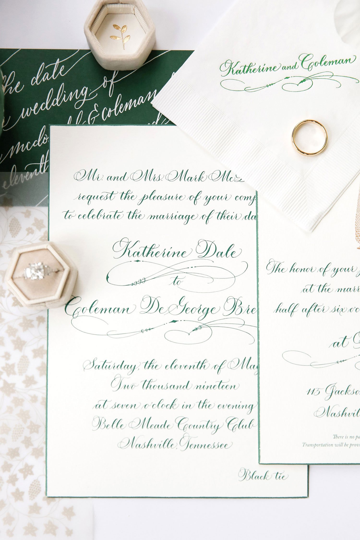 White + Green Wedding Invitation