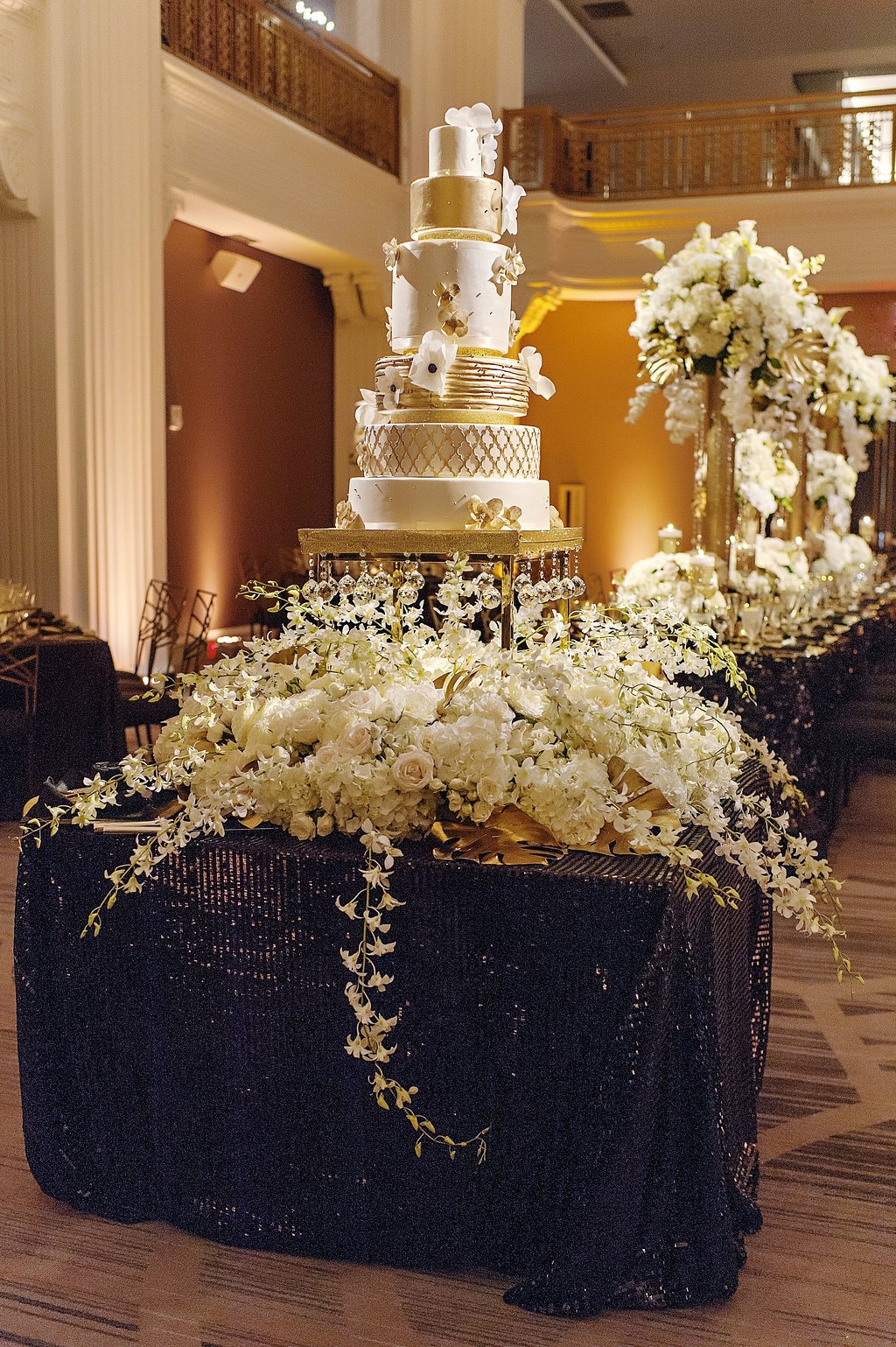 Ornate Cake with Floral and Crystal Base