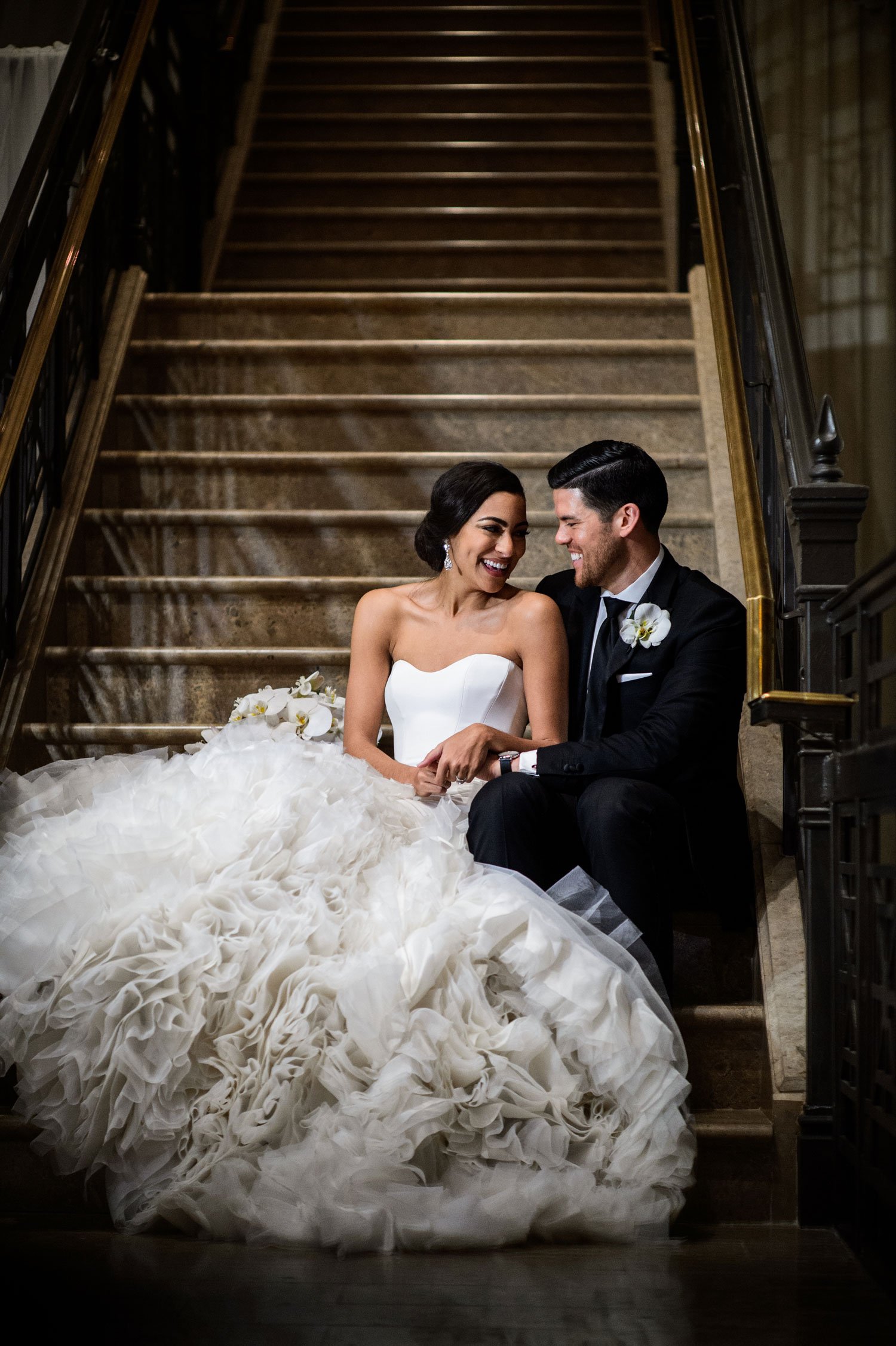 Bride & Groom on Staircase in Houston