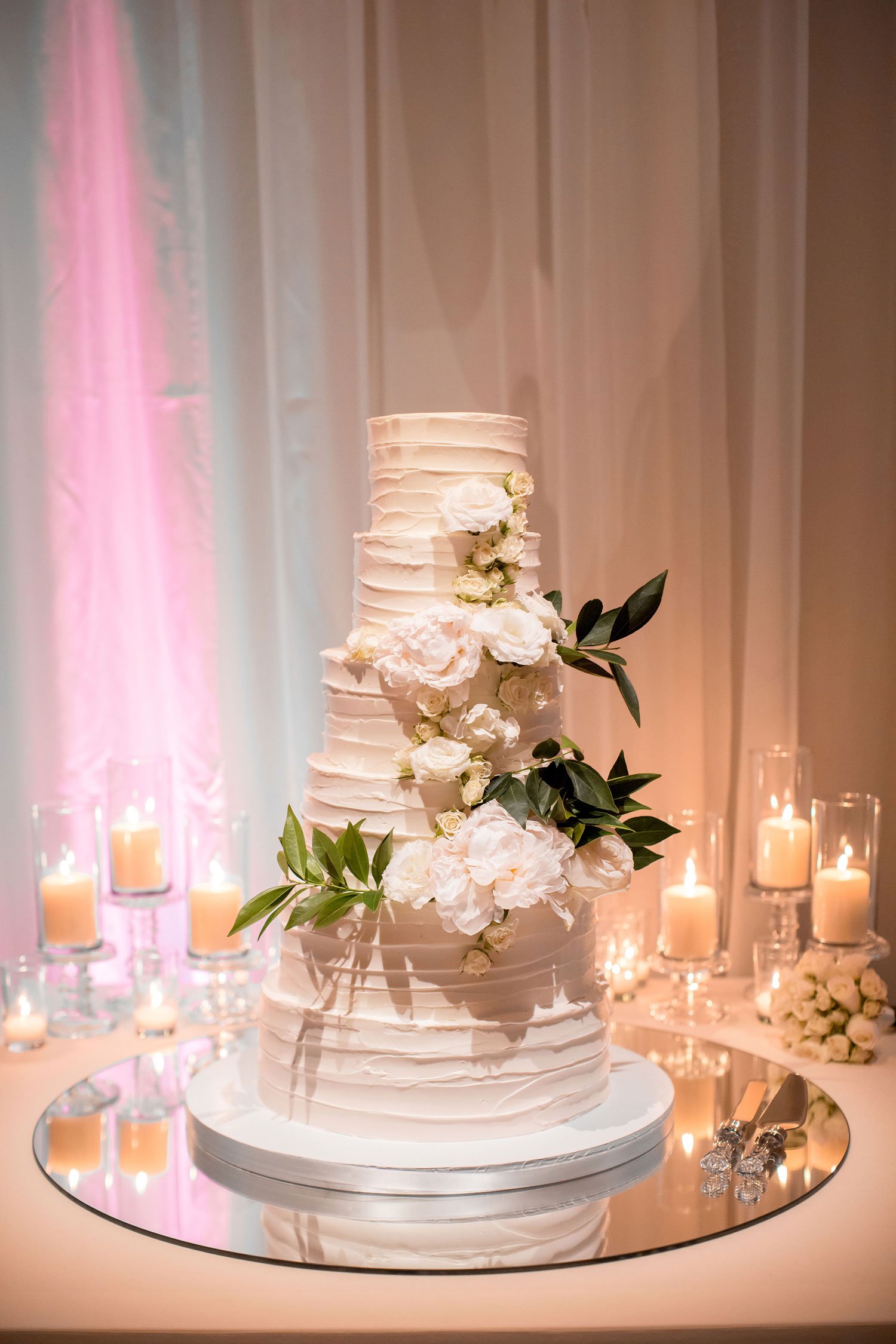 Wedding Cake with Fresh Flowers & Leaves