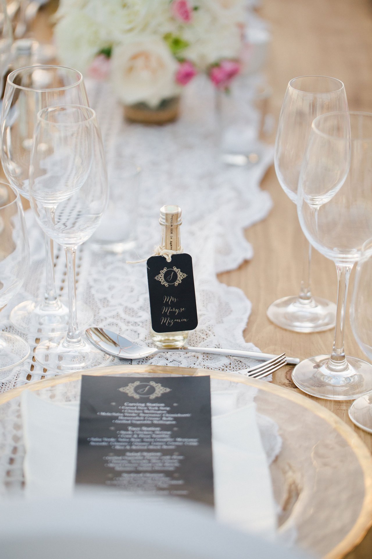 Lace Table Runner & Tequila Escort Card