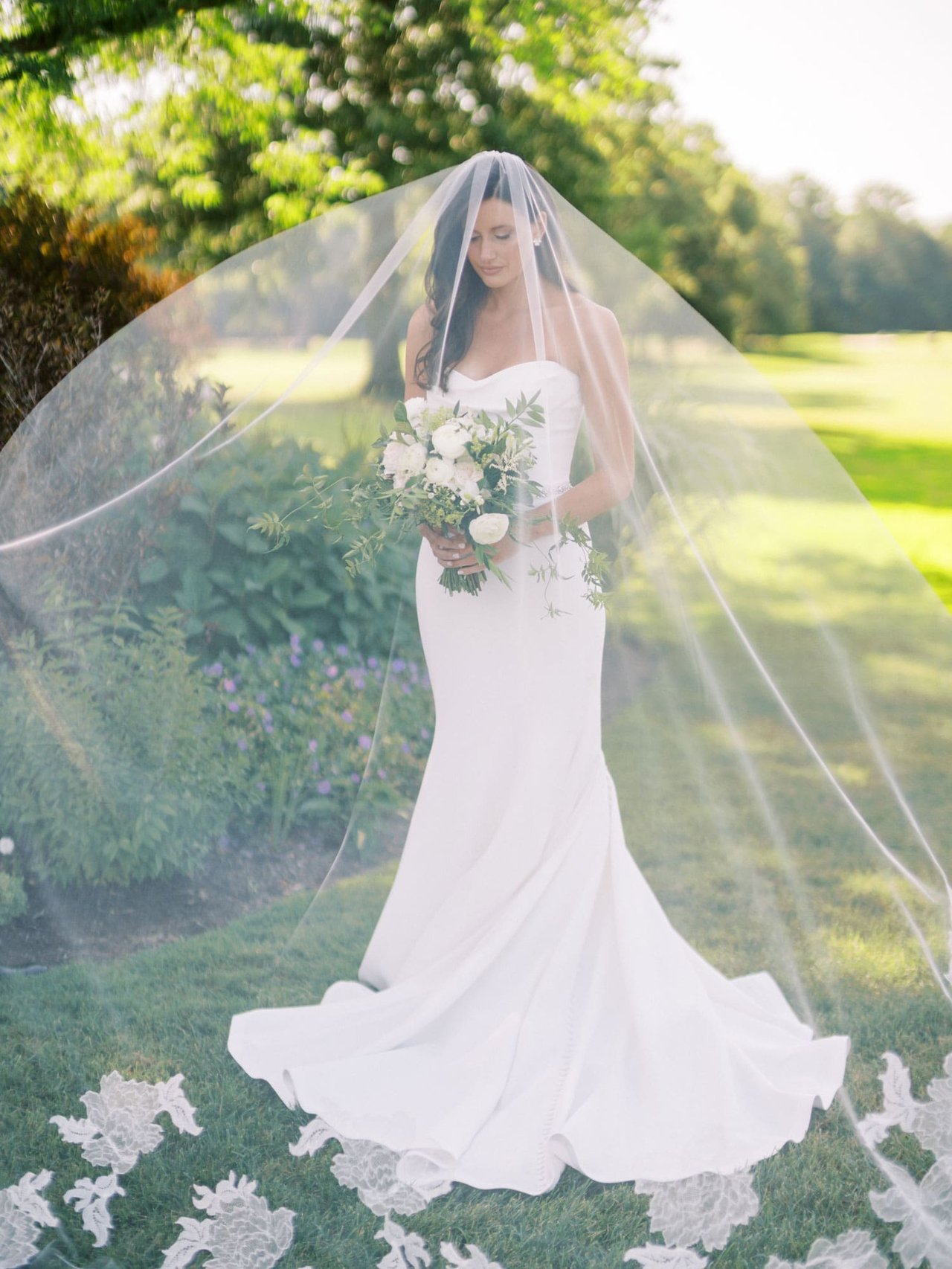 Bride in Floral-Embellished Veil