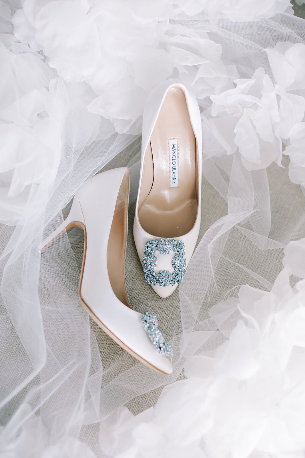 White and Blue Manolo Blahnik Wedding Shoes