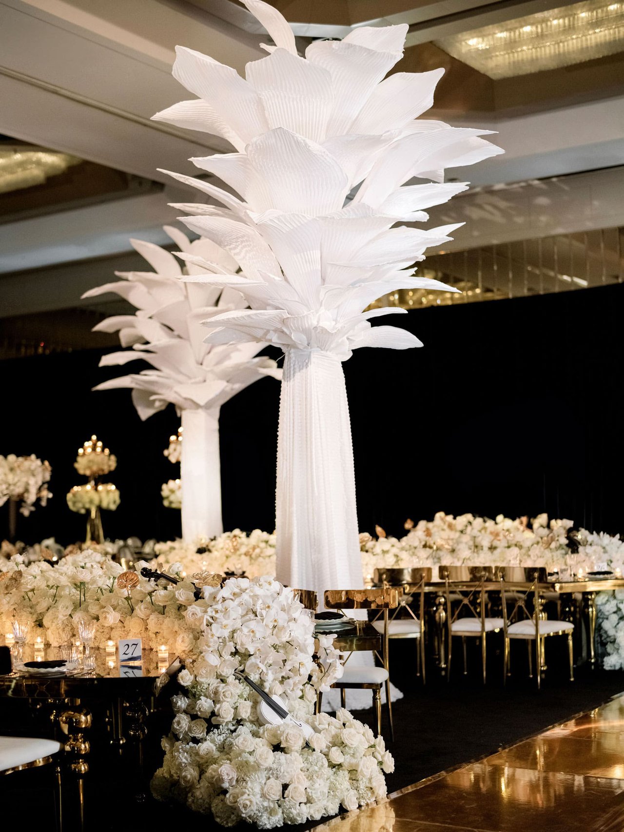 Tall White Modern Tree Design at Reception