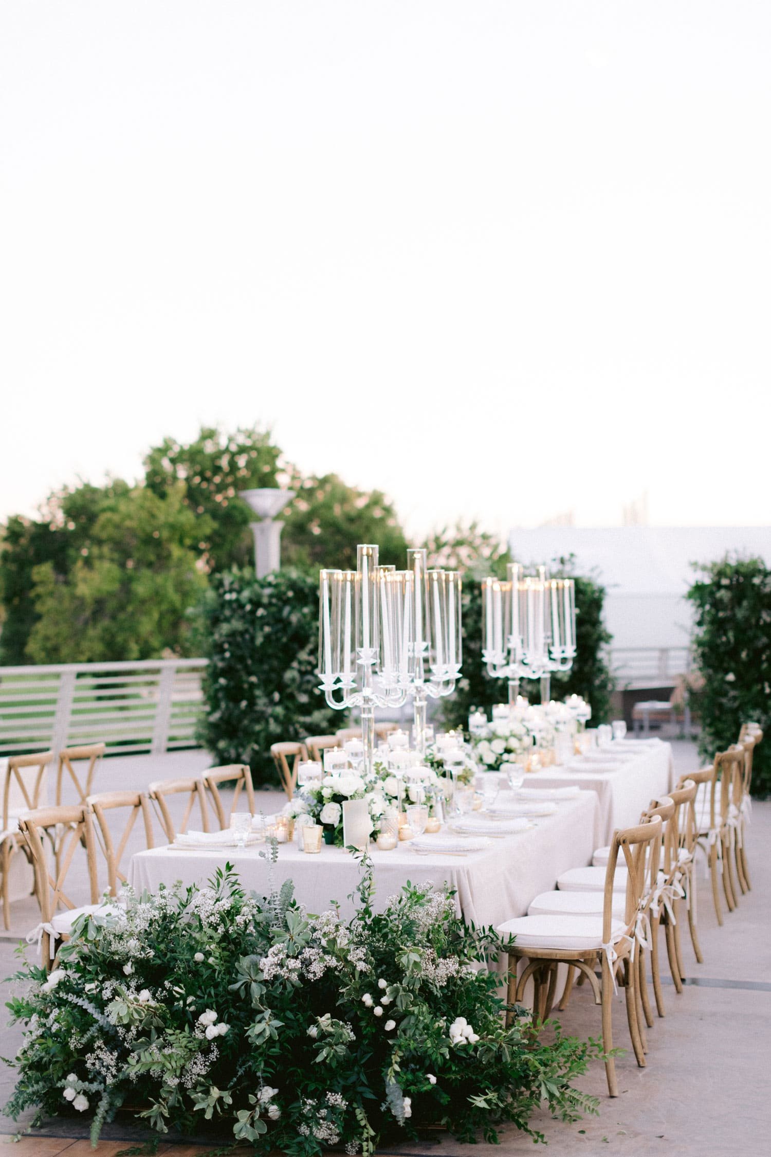 Long Reception Table with Greenery & Candelabra