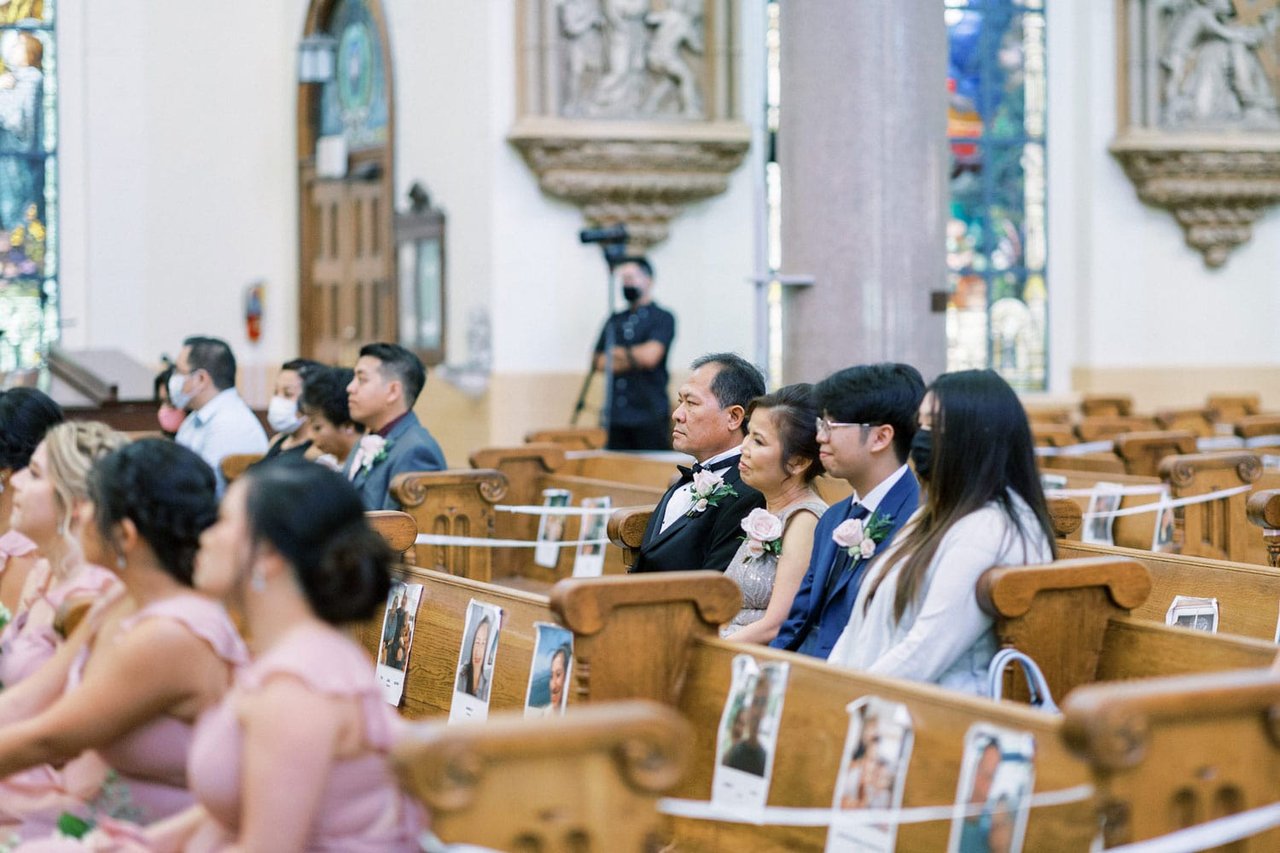 Wedding Guests & Photos in Church Pews