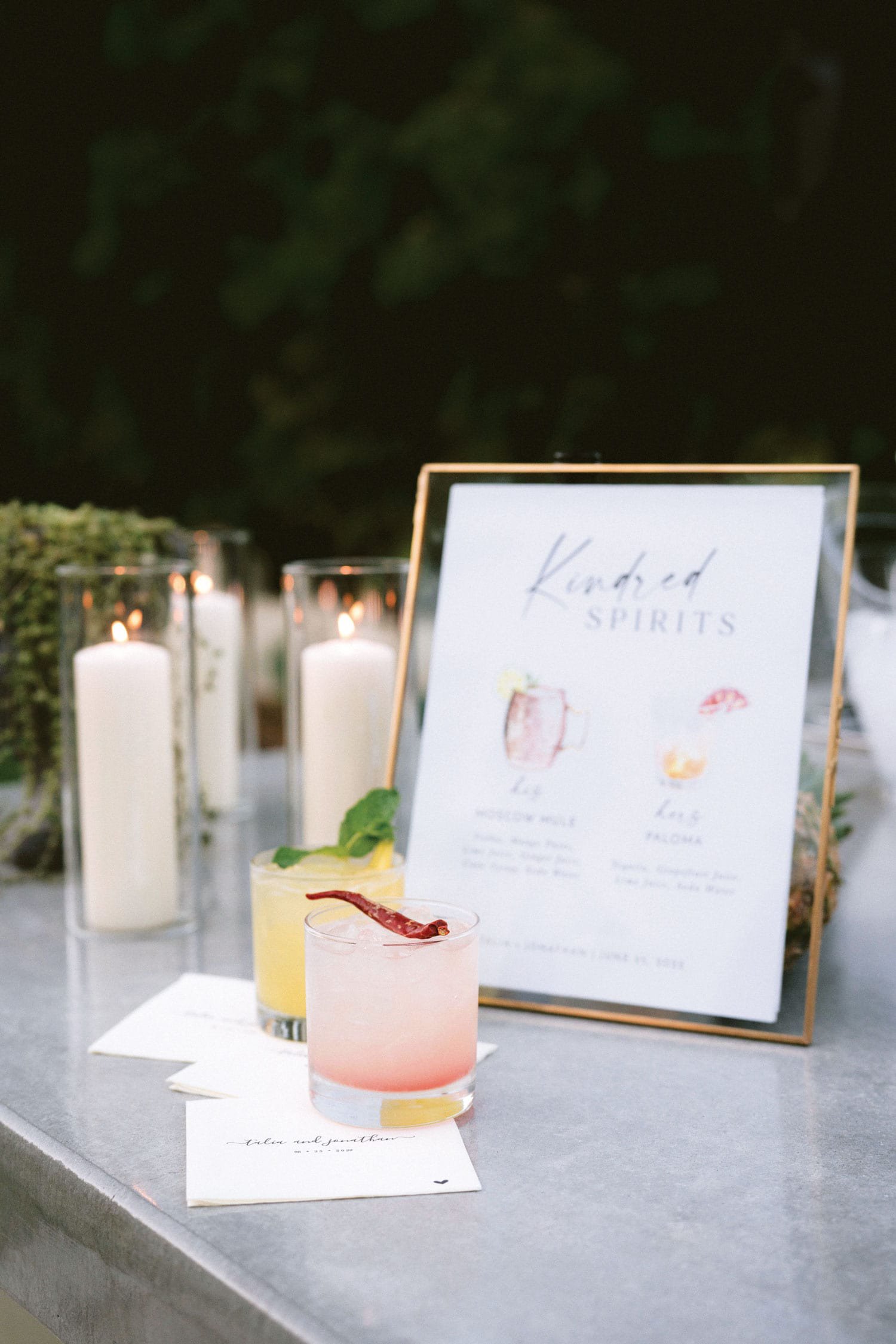 Signature Cocktails with "Kindred Spirits" Menu
