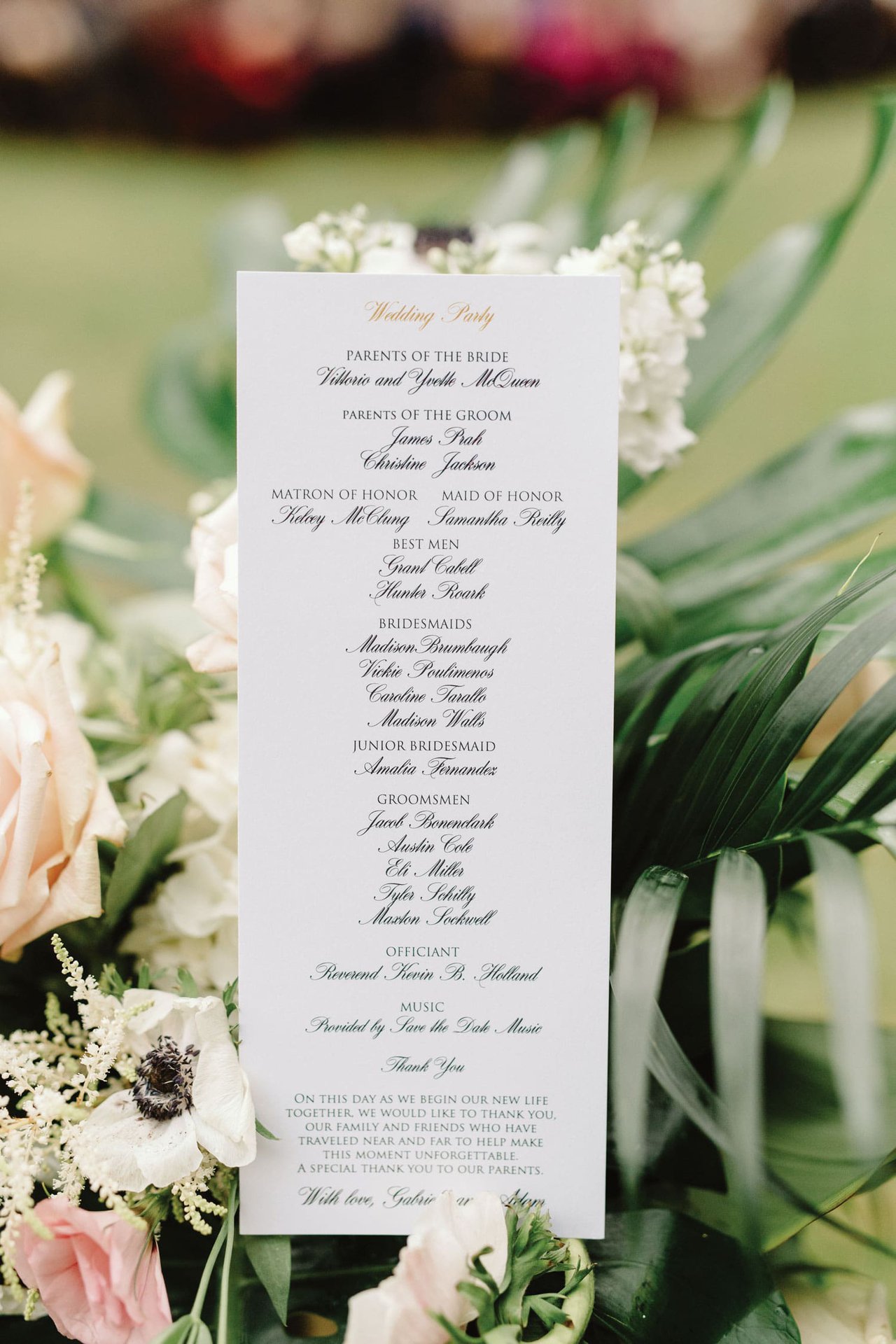 Wedding Ceremony Program with Calligraphy Script
