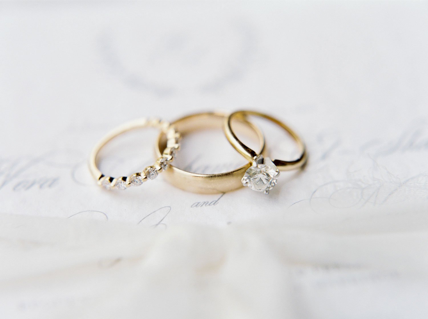 Gold Wedding Rings on Elegant Invitation