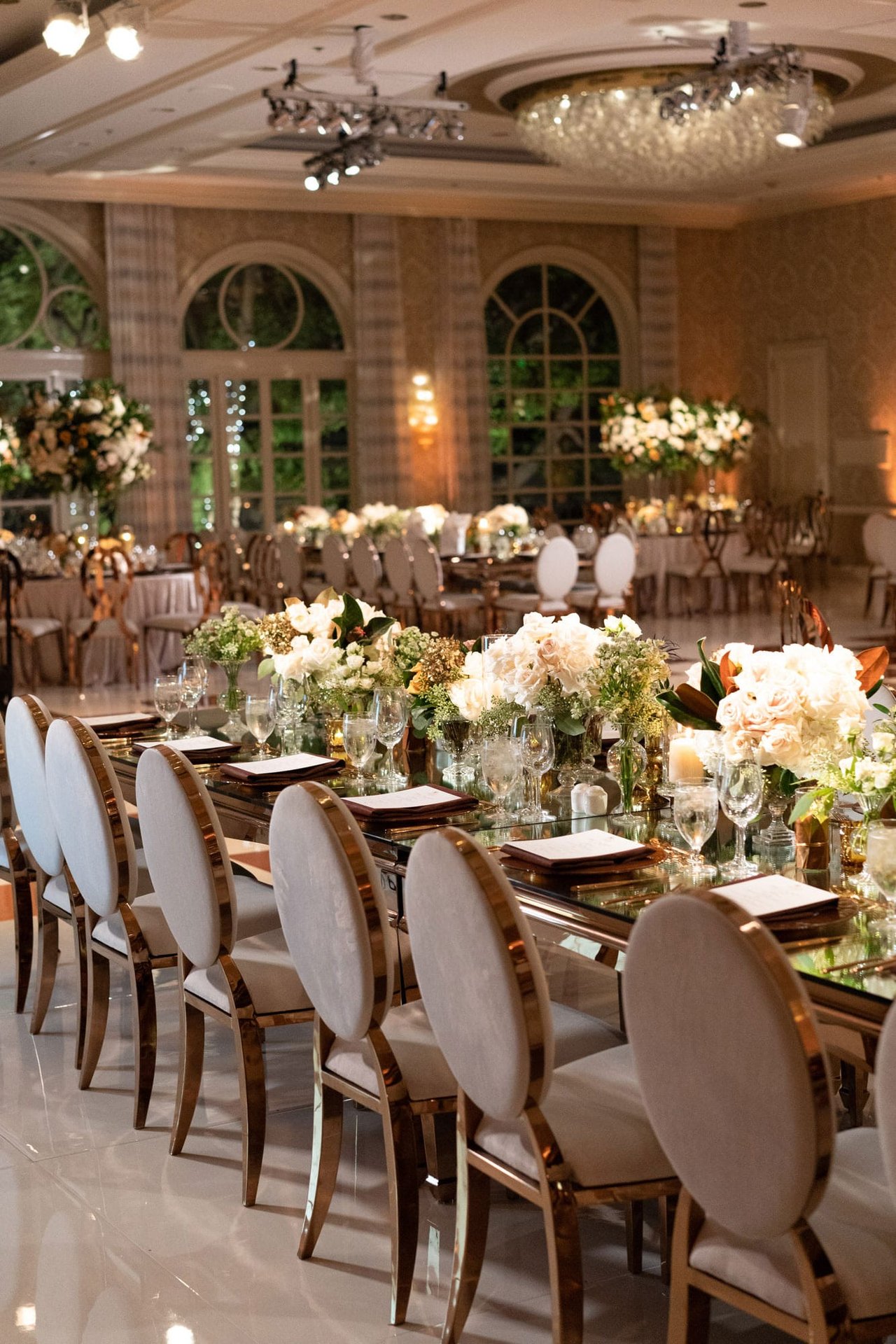 Round-Back Velvet & Gold Wedding Chairs