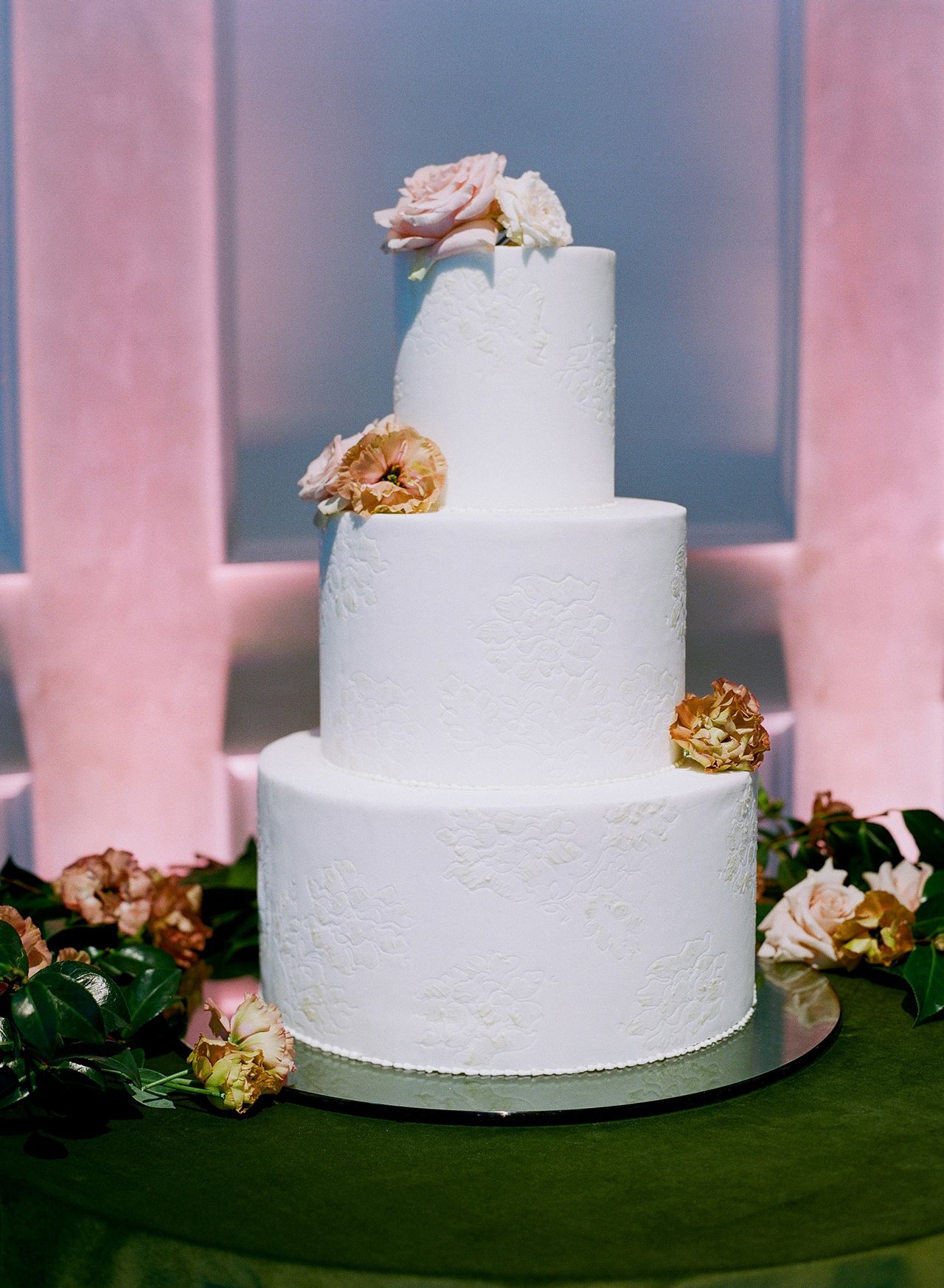 Three-Layer White Cake with Floral Print