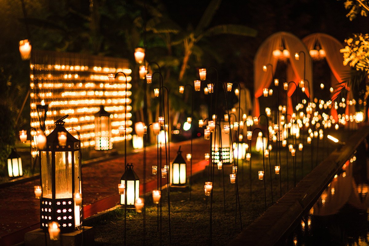 Pathway Lit with Lanterns, Lights