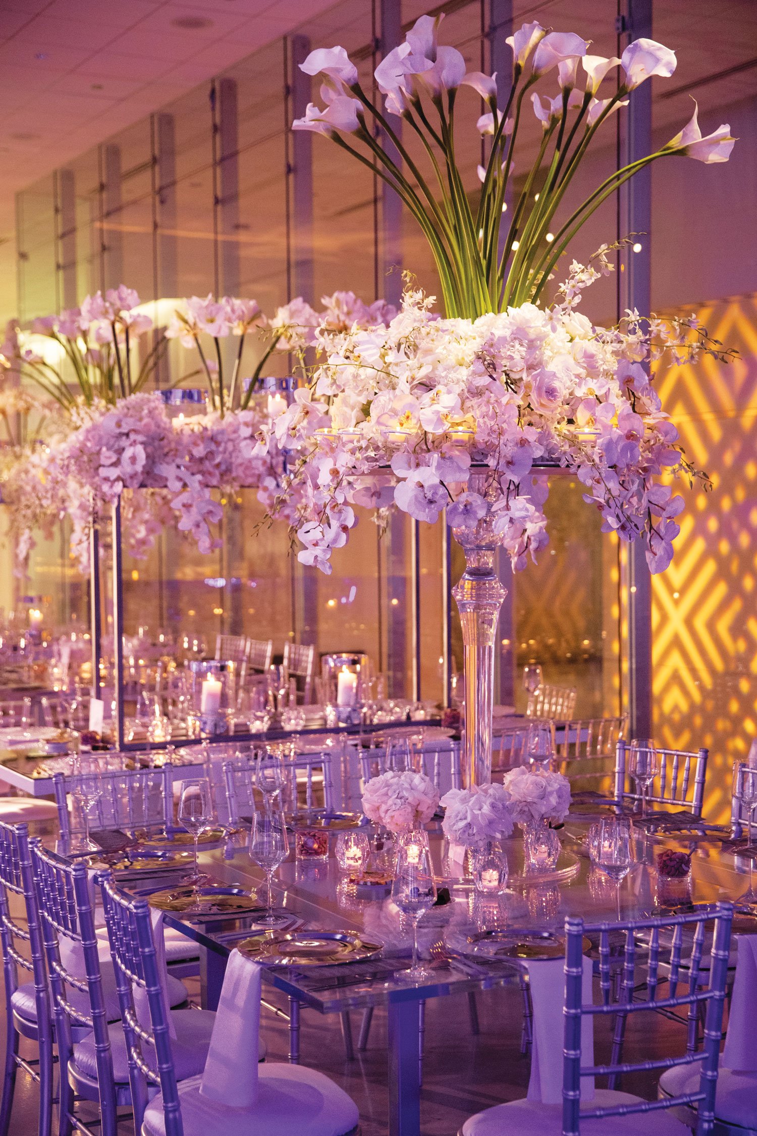 Tall Centerpiece at Modern Reception Table